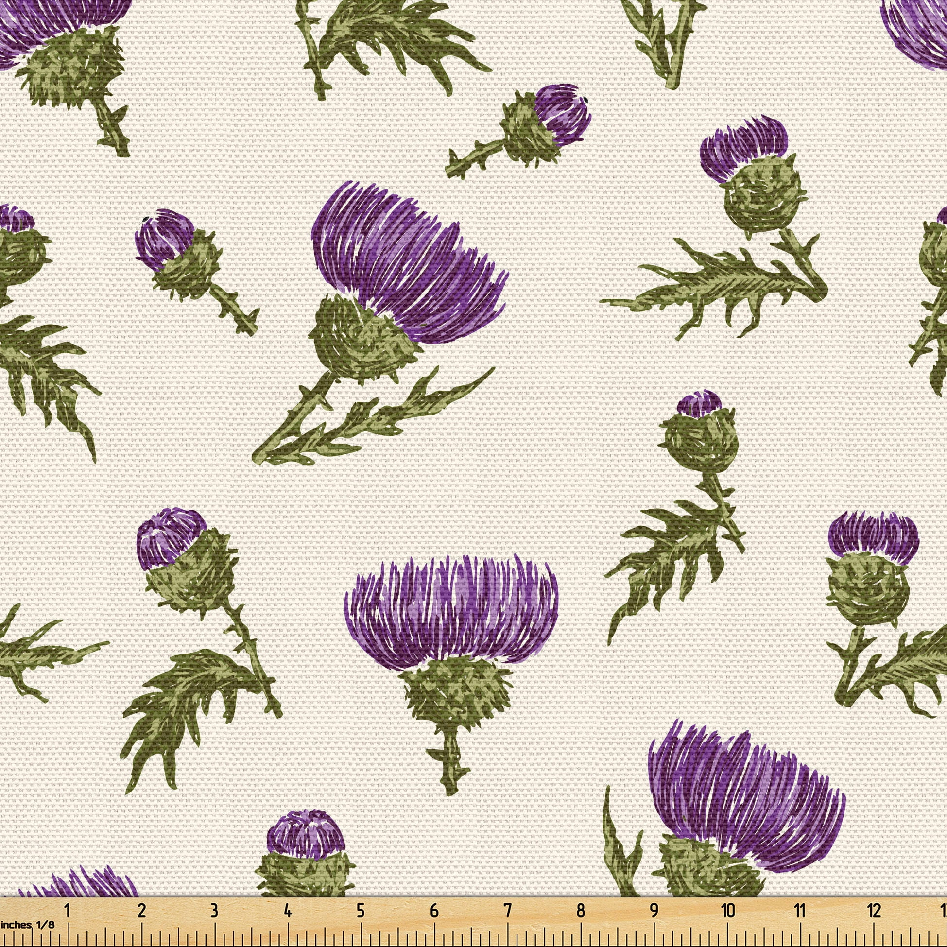 Ambesonne Purple and Yellow Fabric by the Yard Upholstery, Thistle ...