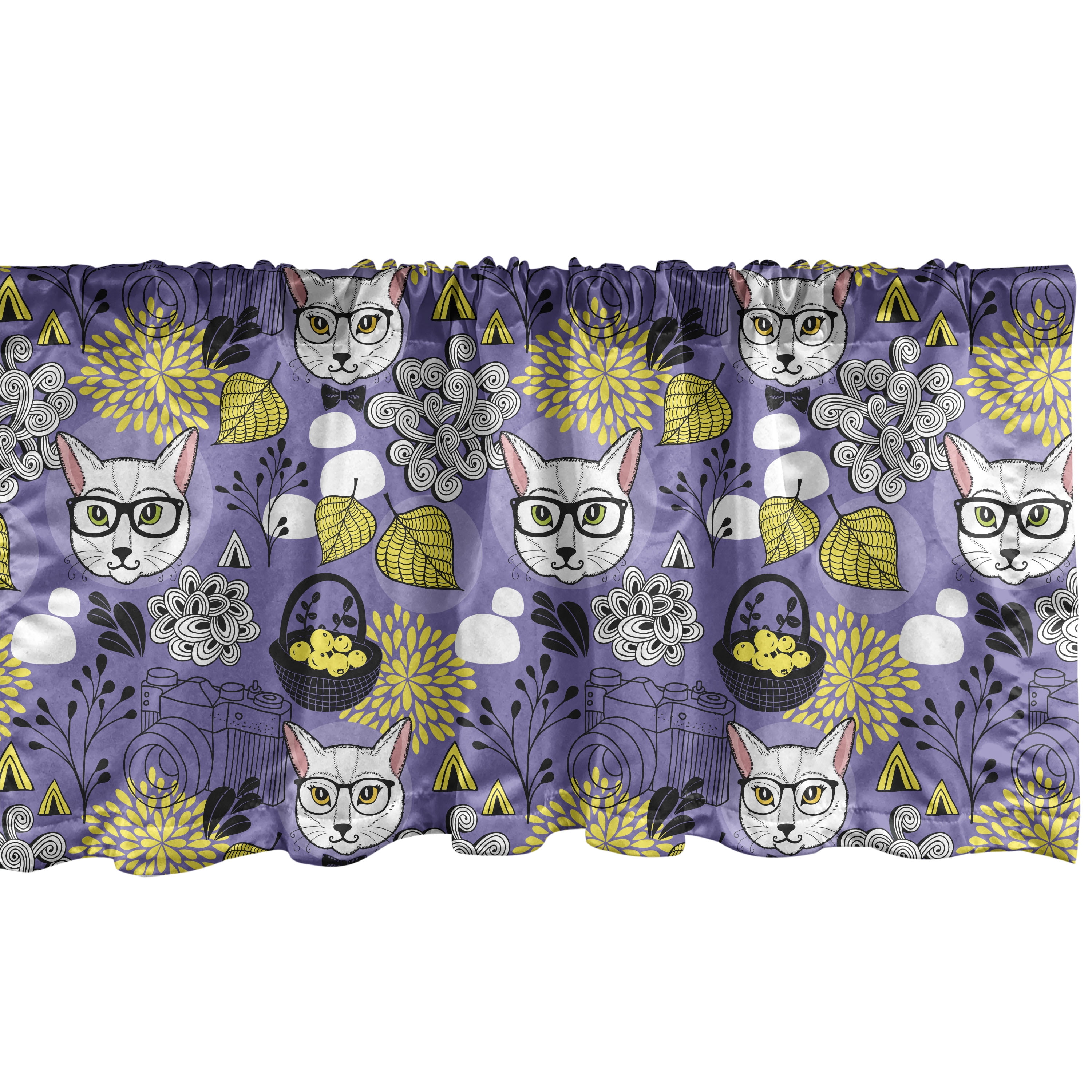 Ambesonne Purple and Yellow Window Valance, Smart Cat Art, 42" x 18 ...