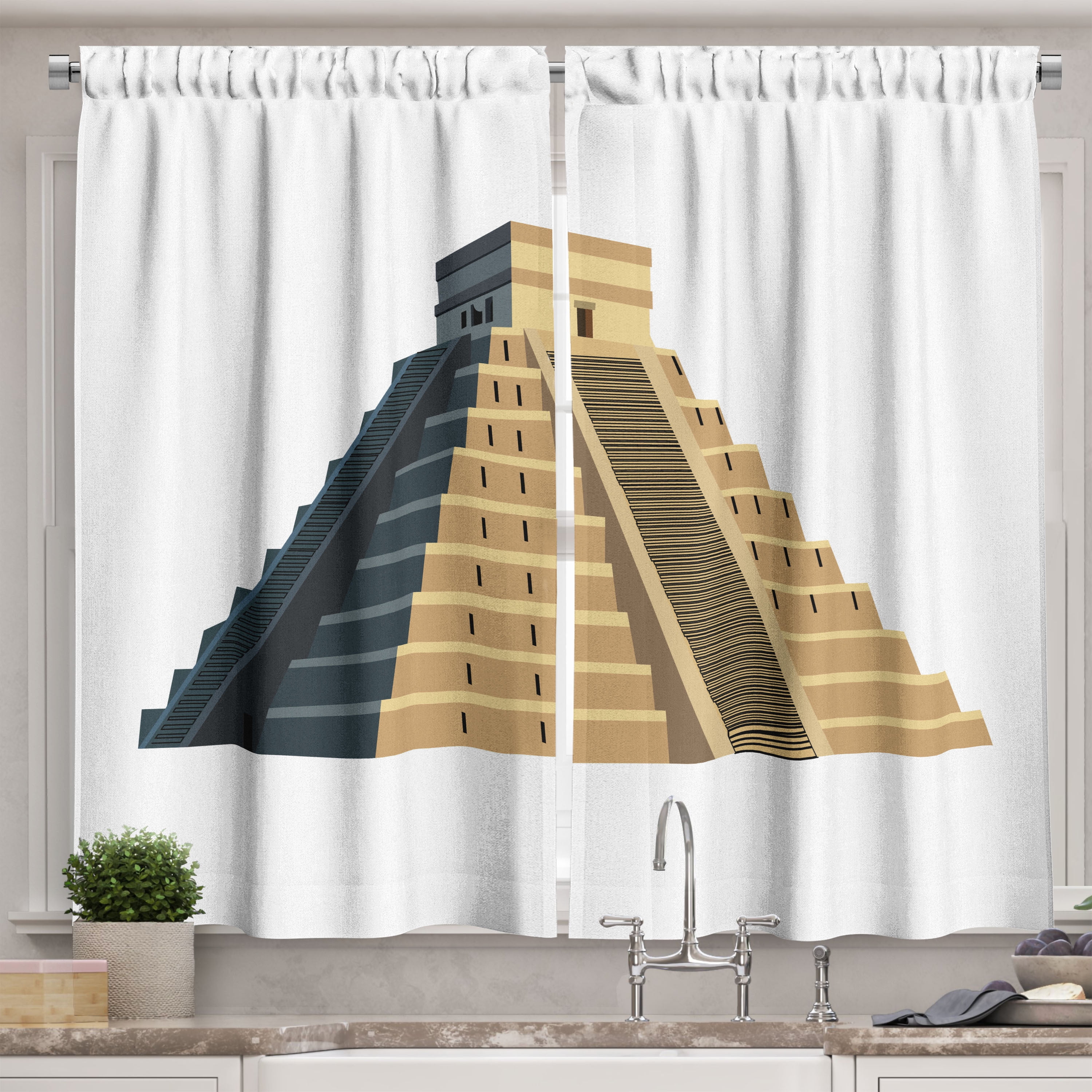 Ambesonne Pyramid Kitchen Curtains, Single Mayan Pyramid Design, 55"x45 ...