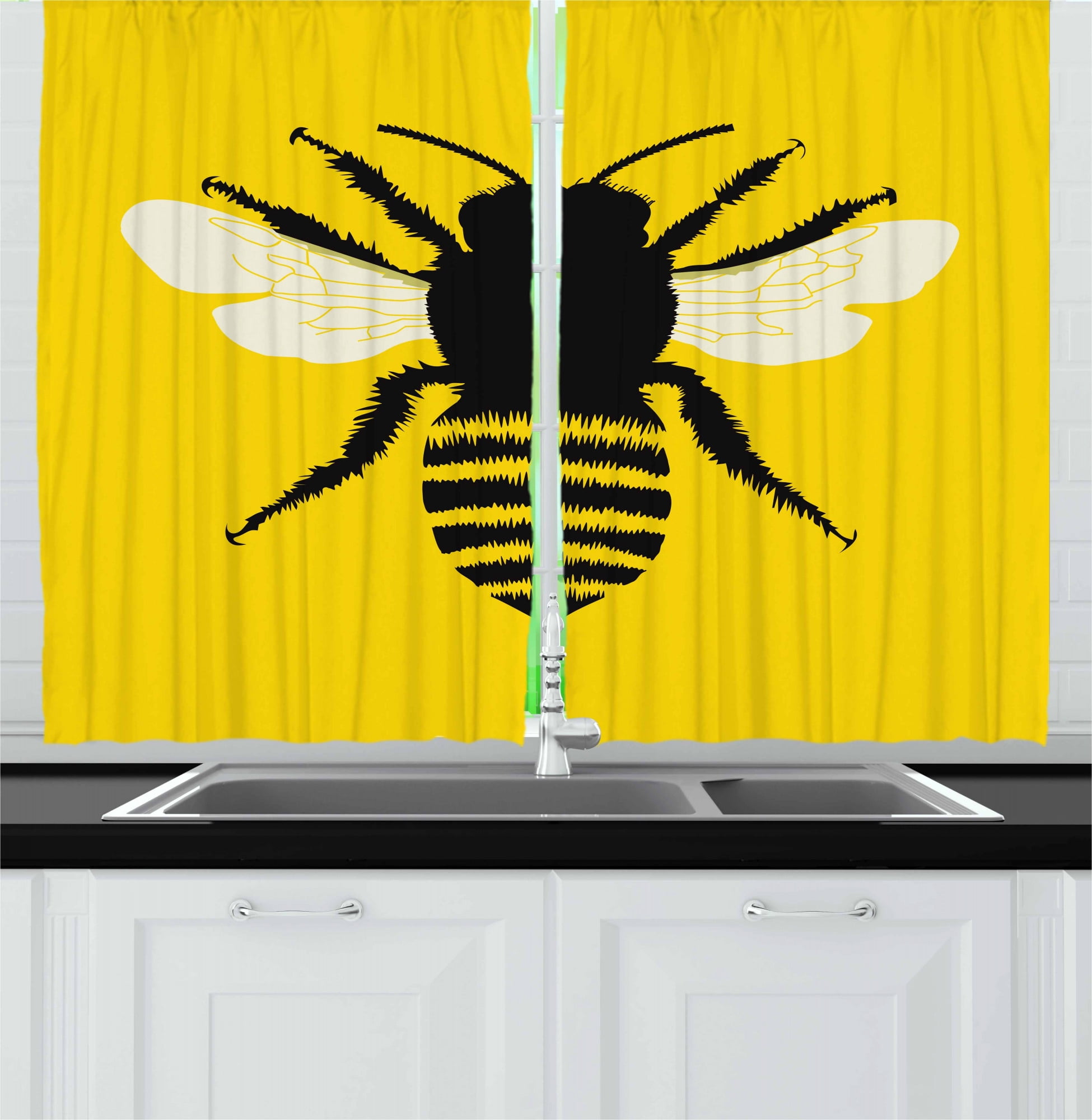 Ambesonne Queen Bee Kitchen Curtains, Honeybee Silhouette, 55"x45 ...