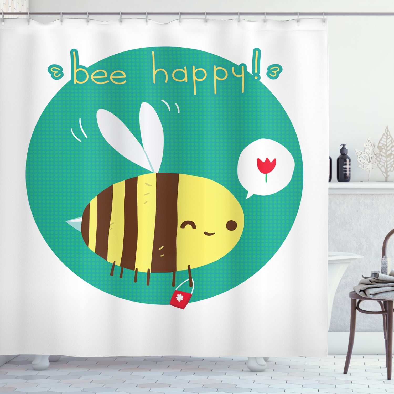 Ambesonne Queen Bee Shower Curtain, Winking Bumblebee, 69"Wx70"L ...