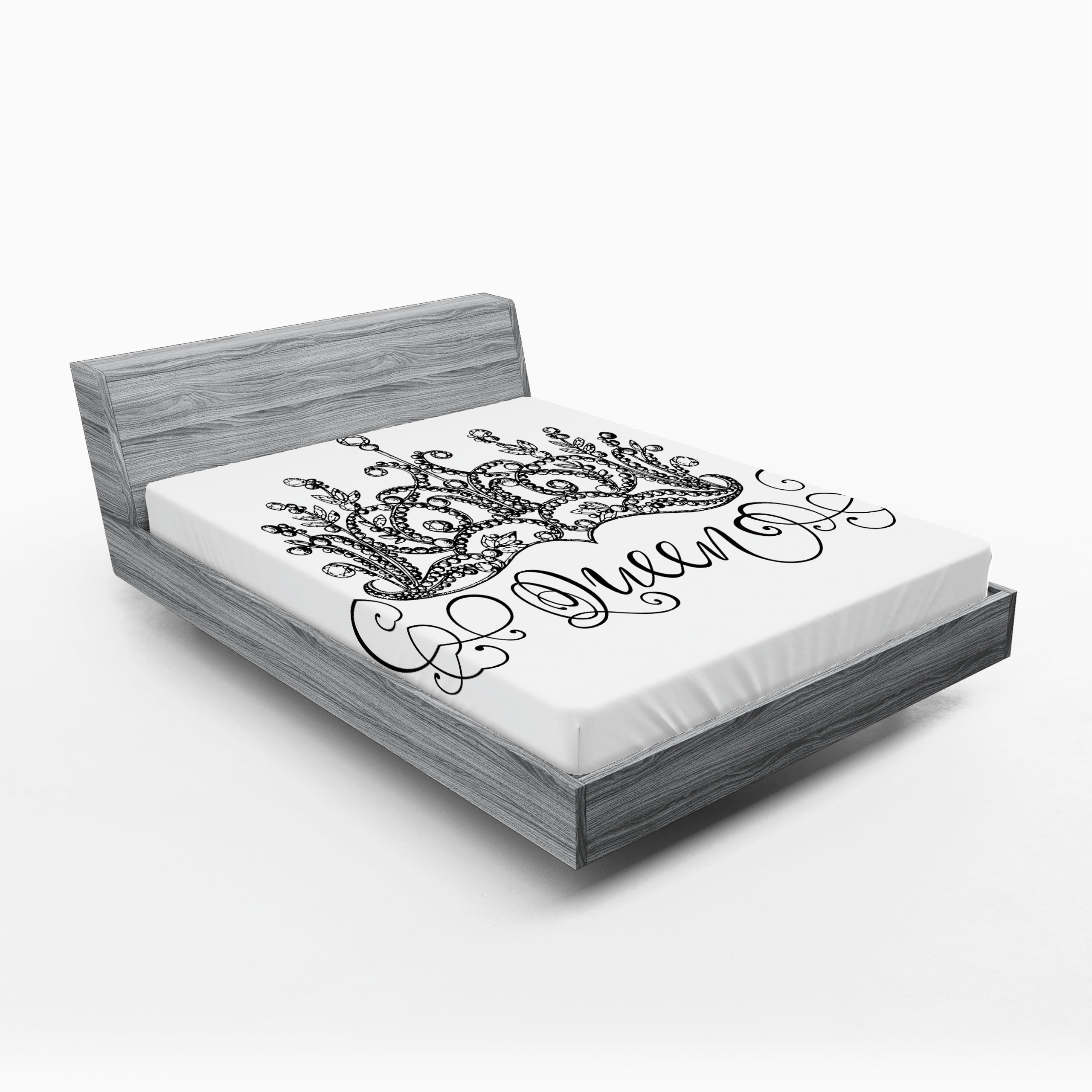 Ambesonne Queen Fitted Sheet, Crown Lettering Baroque, Full Size, Black ...