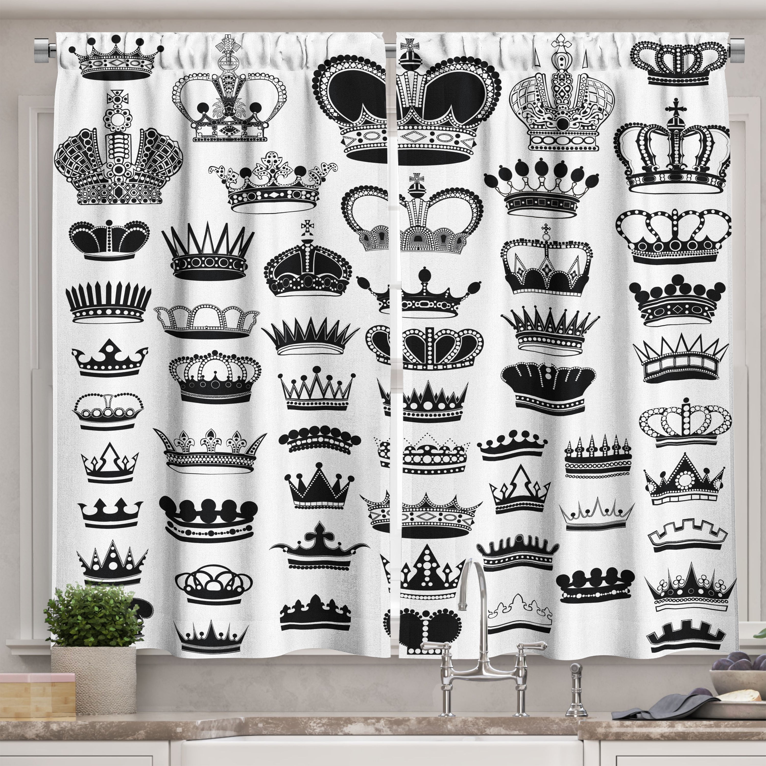 Ambesonne Queen Kitchen Curtains, Various Crowns Imperial, 55"x39 ...