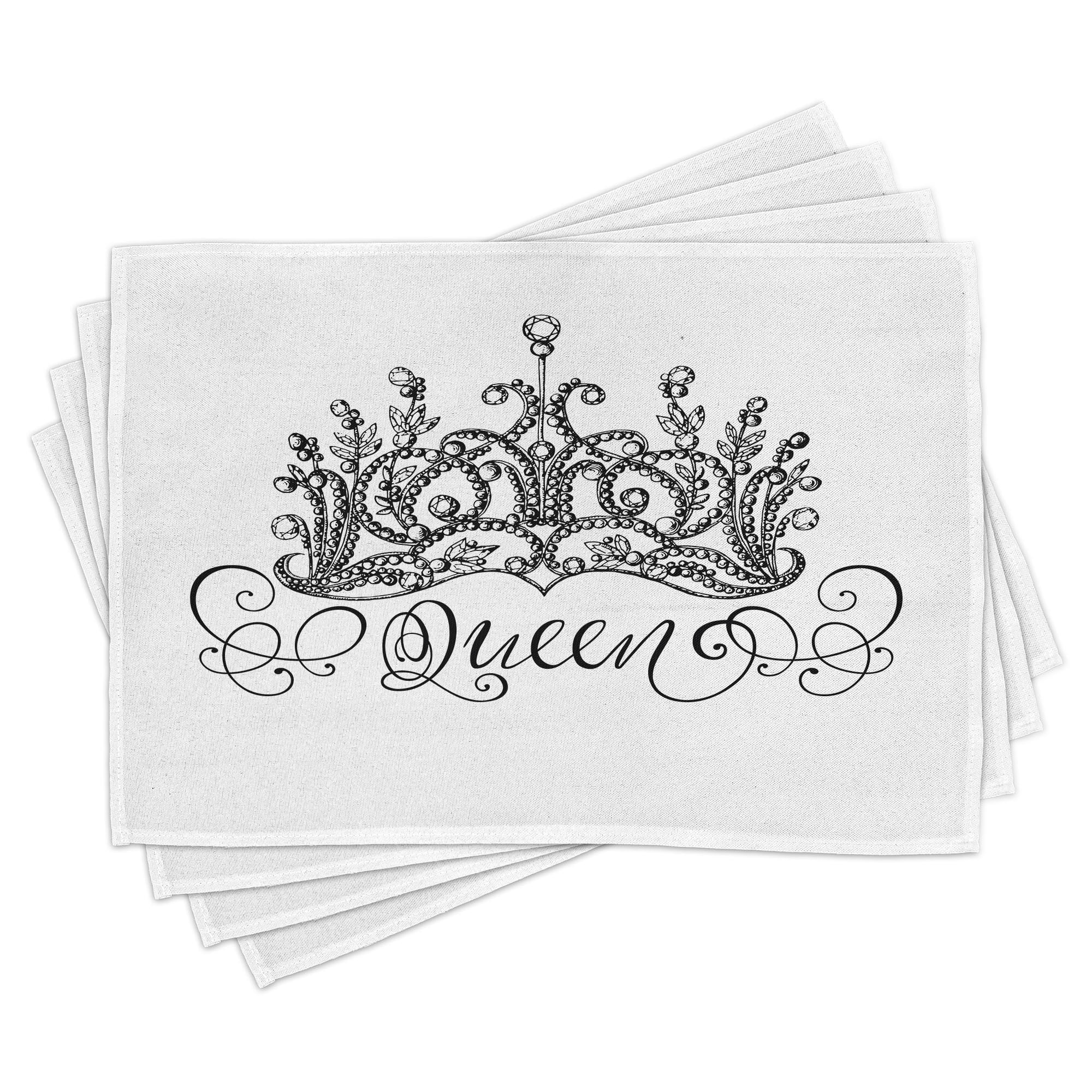 Ambesonne Queen Place Mats Set of 4, Crown Lettering Baroque, Standard ...