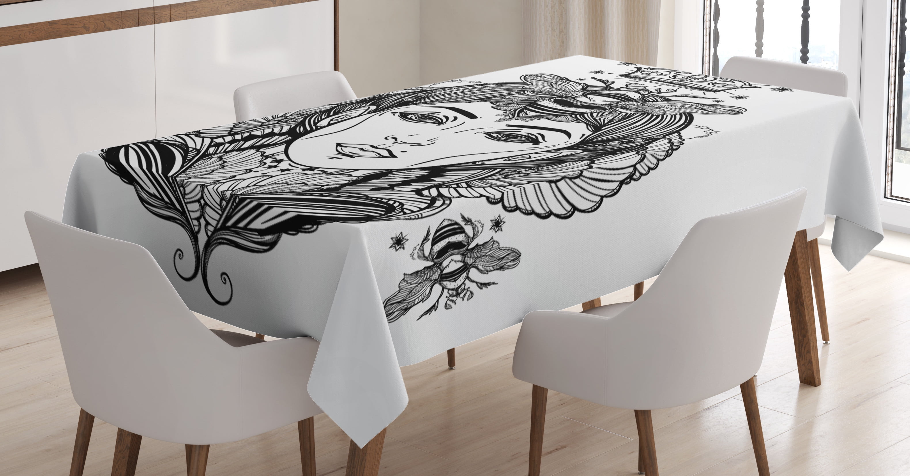 Ambesonne Queen Tablecloth Rectangular Table Cover, Folk Fantasy Art ...