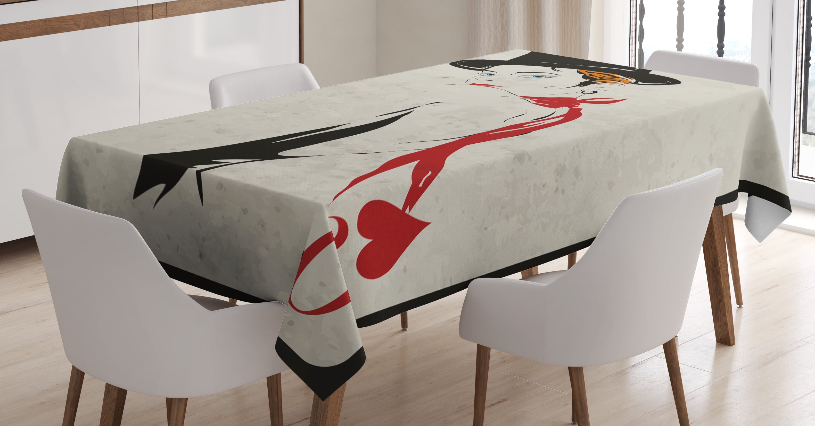 Ambesonne Queen Tablecloth Rectangular Table Cover, Retro Woman Card ...