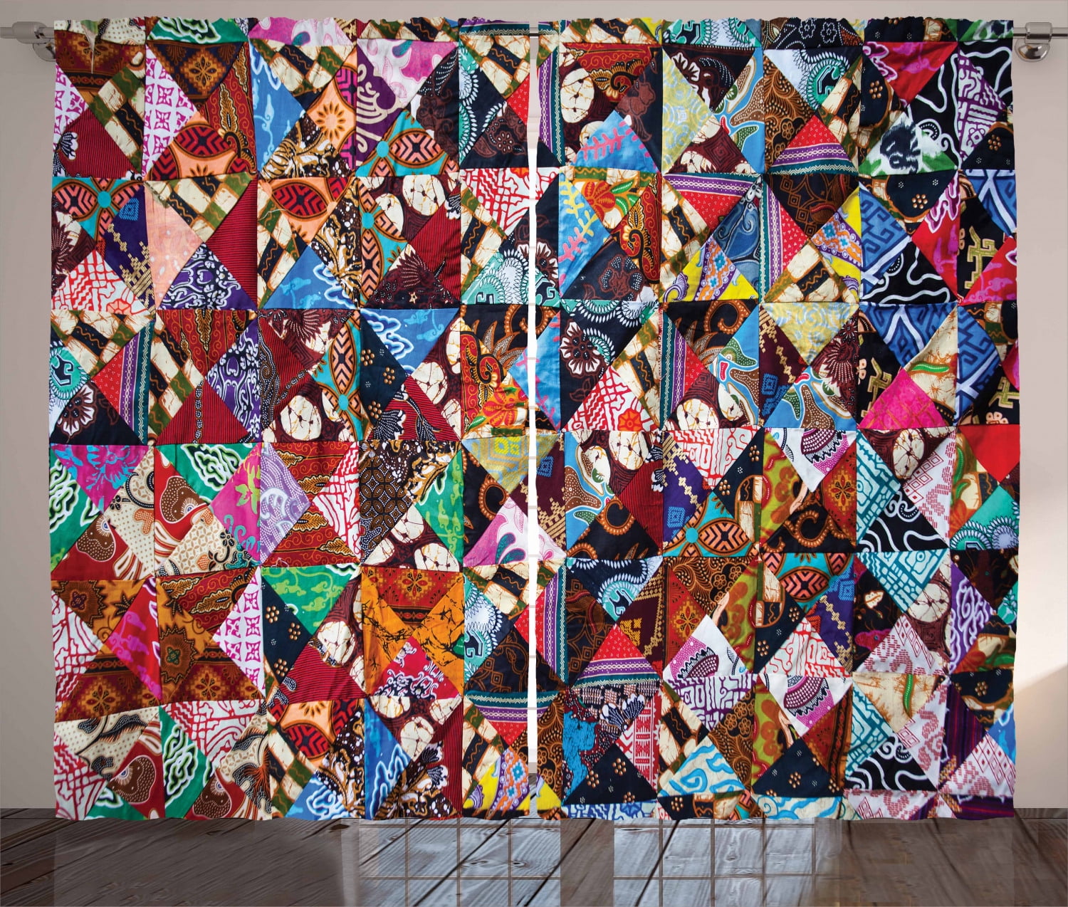 Ambesonne Quilt Curtains 2 Panel Set, Cultural Floral Bali Tile, 108" x ...