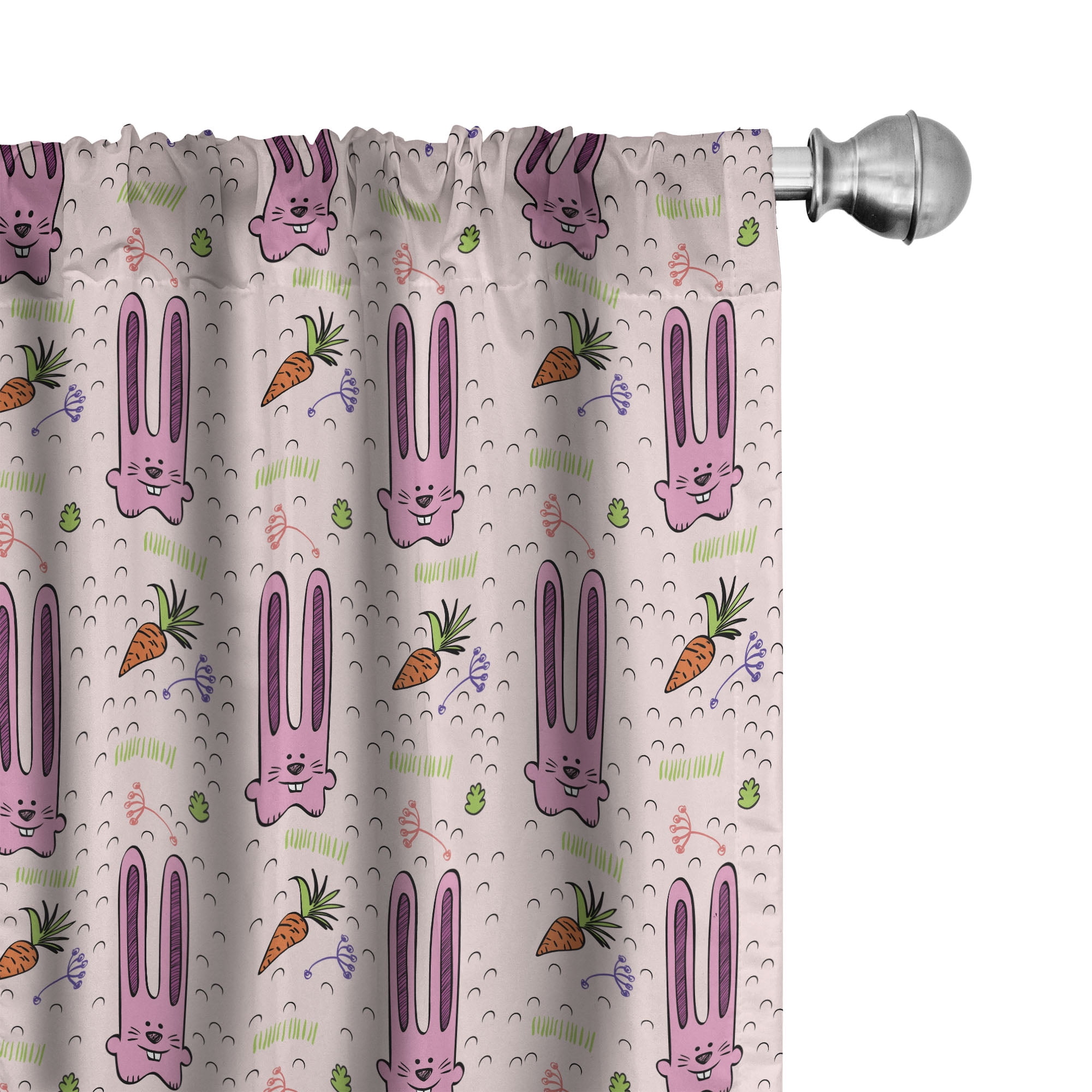 Ambesonne Rabbit Curtains, Cartoon Bunny Characters, Pair of 28"x63 ...