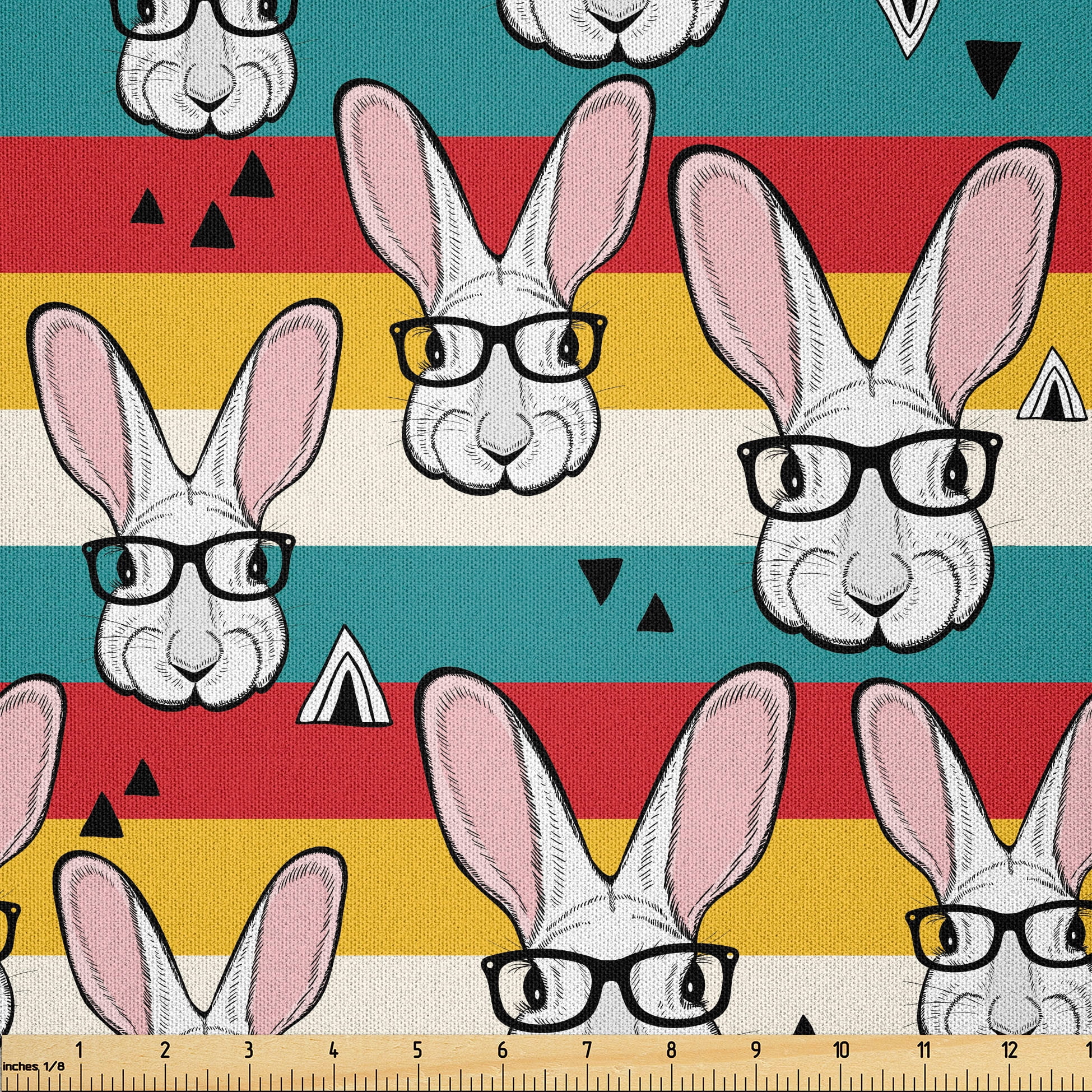 Ambesonne Rabbit Fabric by the Yard Microfiber, Hipster Bunny and ...