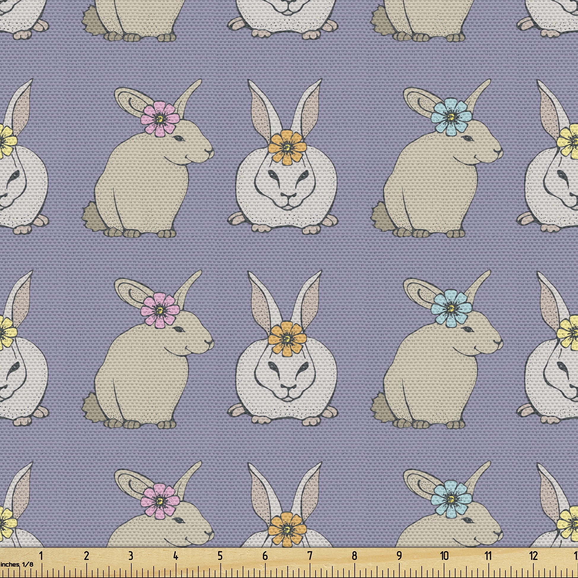 Ambesonne Rabbit Fabric by the Yard Upholstery, Bunnies and Flowers on ...