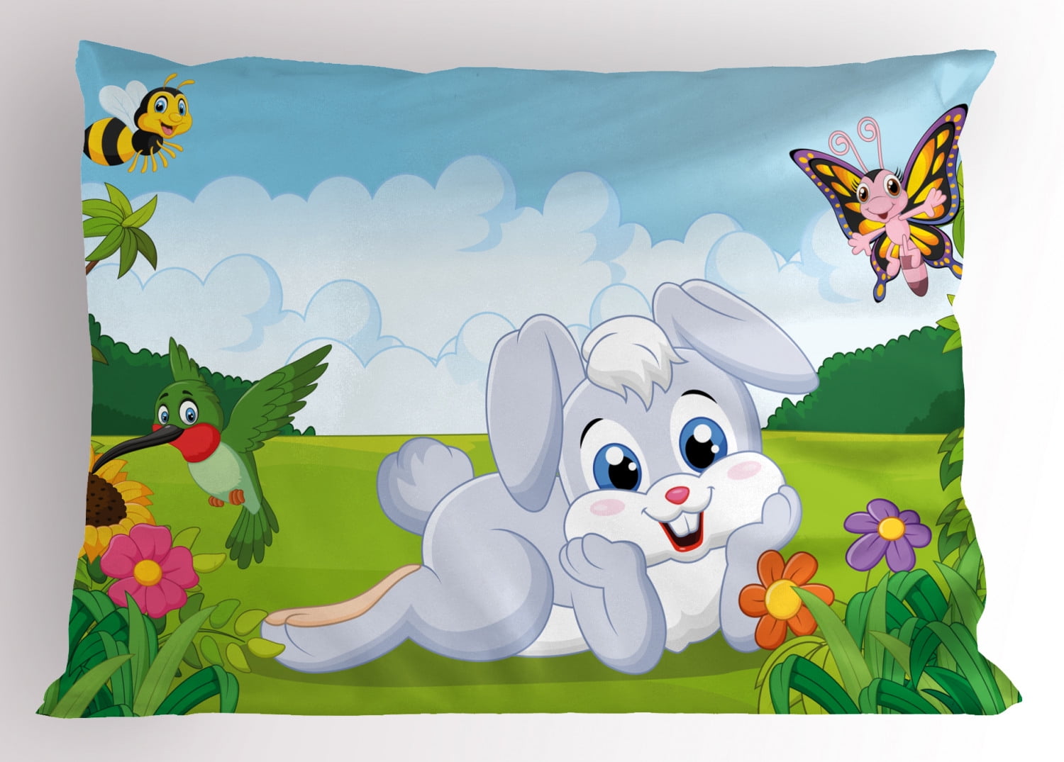 Ambesonne Rabbit Pillow Sham, Rabbits Grass Bees, 36" X 20", Multicolor ...