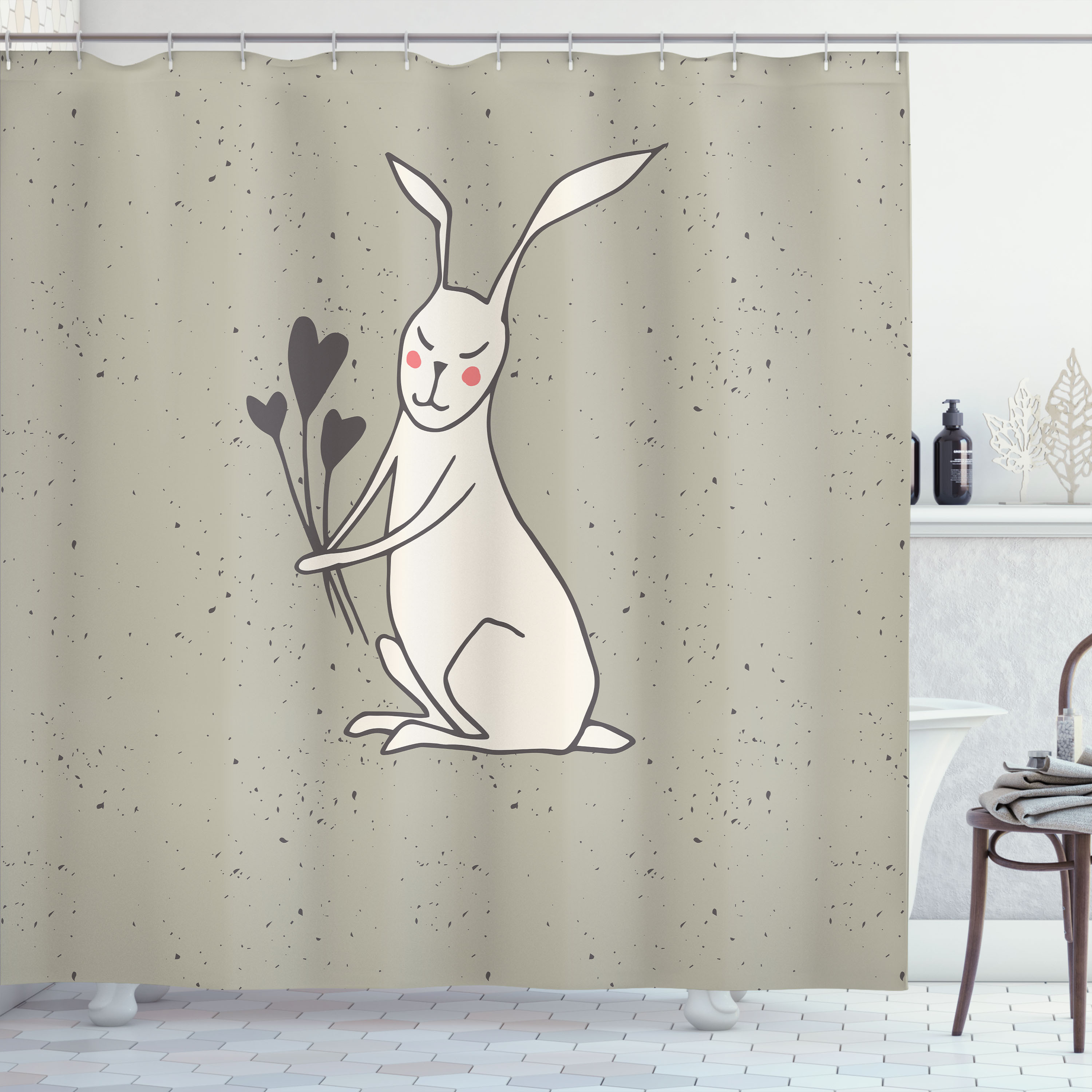 Ambesonne Rabbit Shower Curtain, Bunny Hearts Bouquet Design, 69"Wx84"L ...