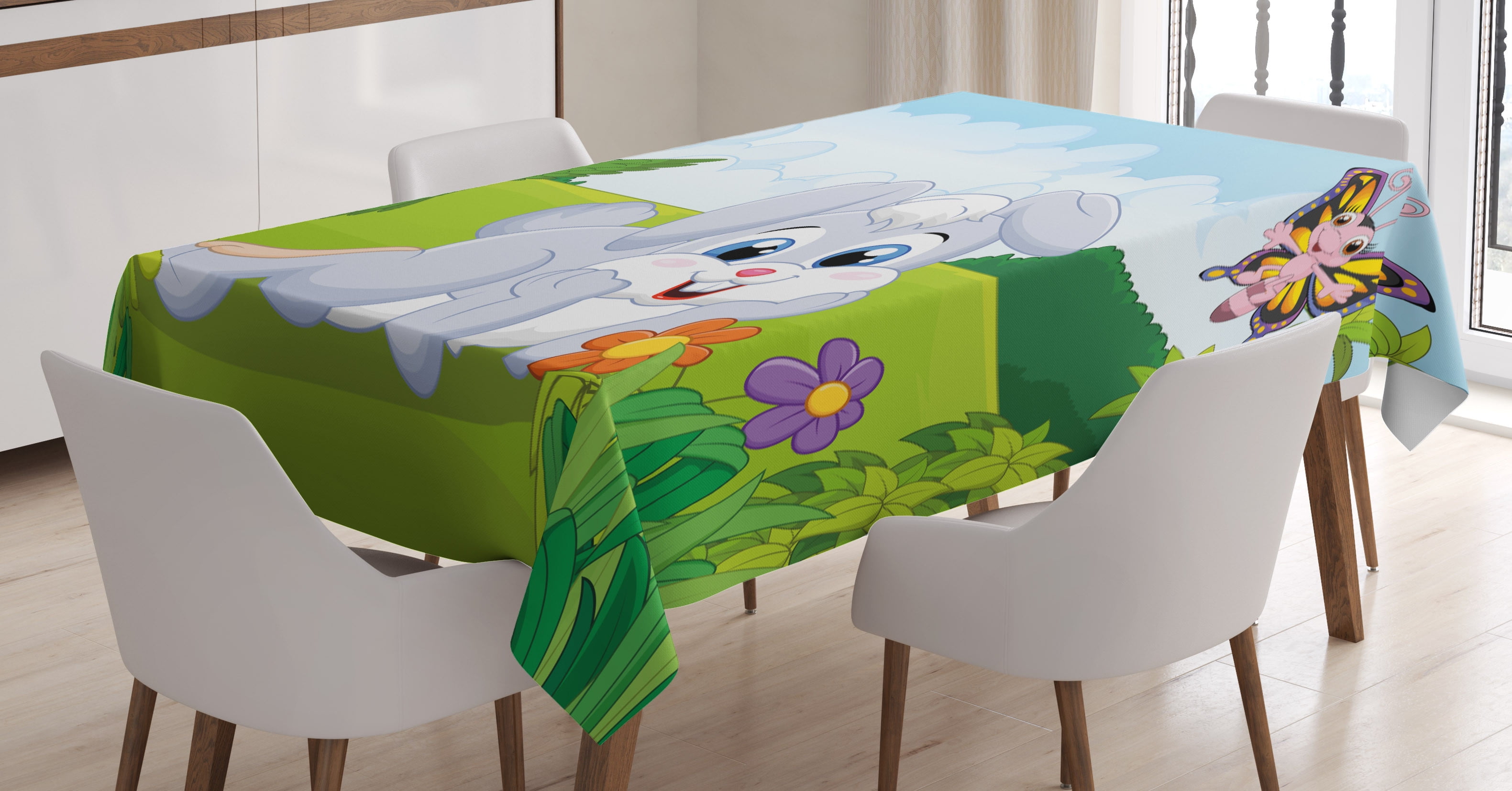 Ambesonne Rabbit Tablecloth Rectangular Table Cover, Rabbits Grass Bees ...