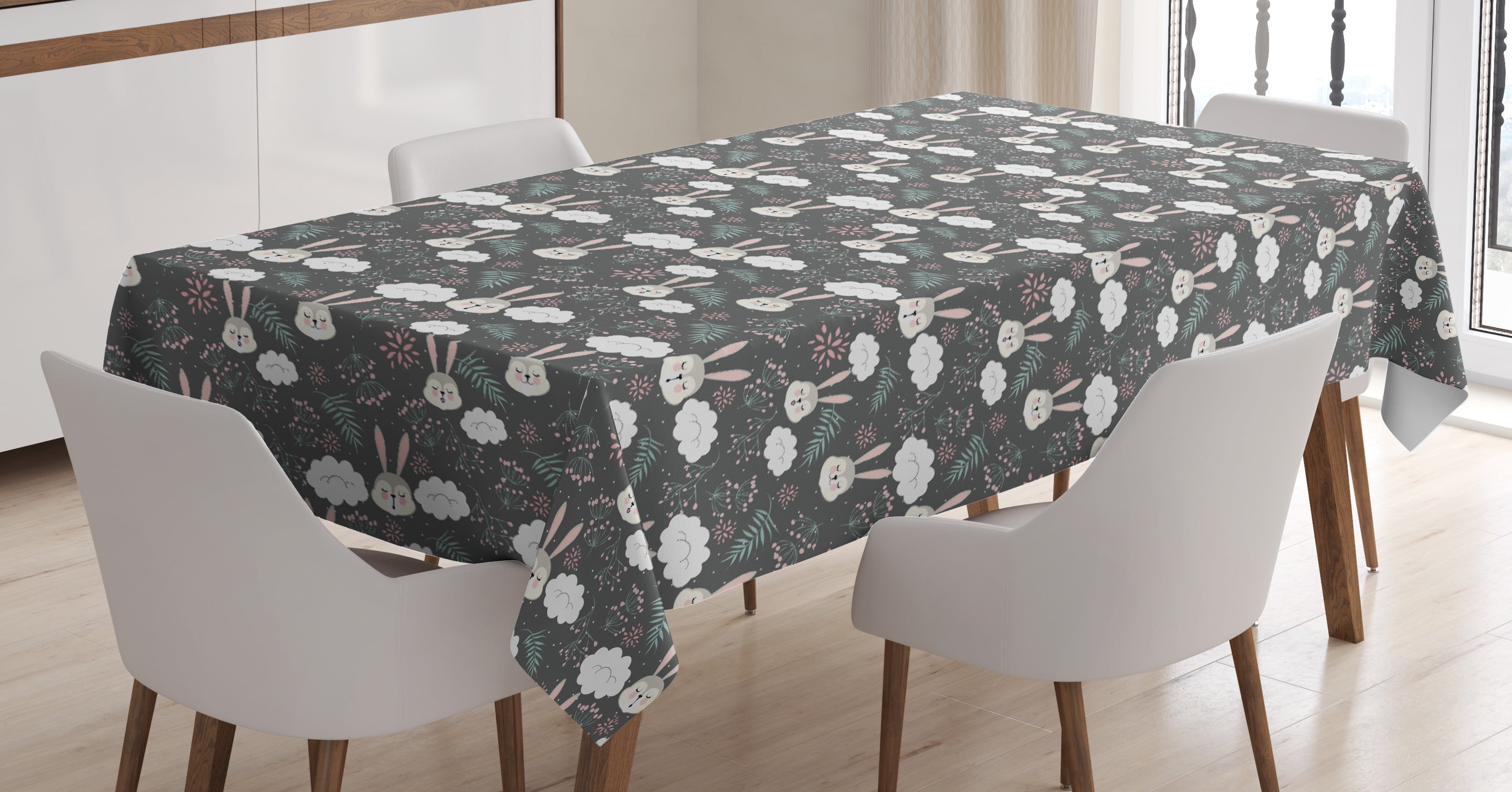 Ambesonne Rabbit Tablecloth Rectangular Table Cover, Sleeping Bunnies ...