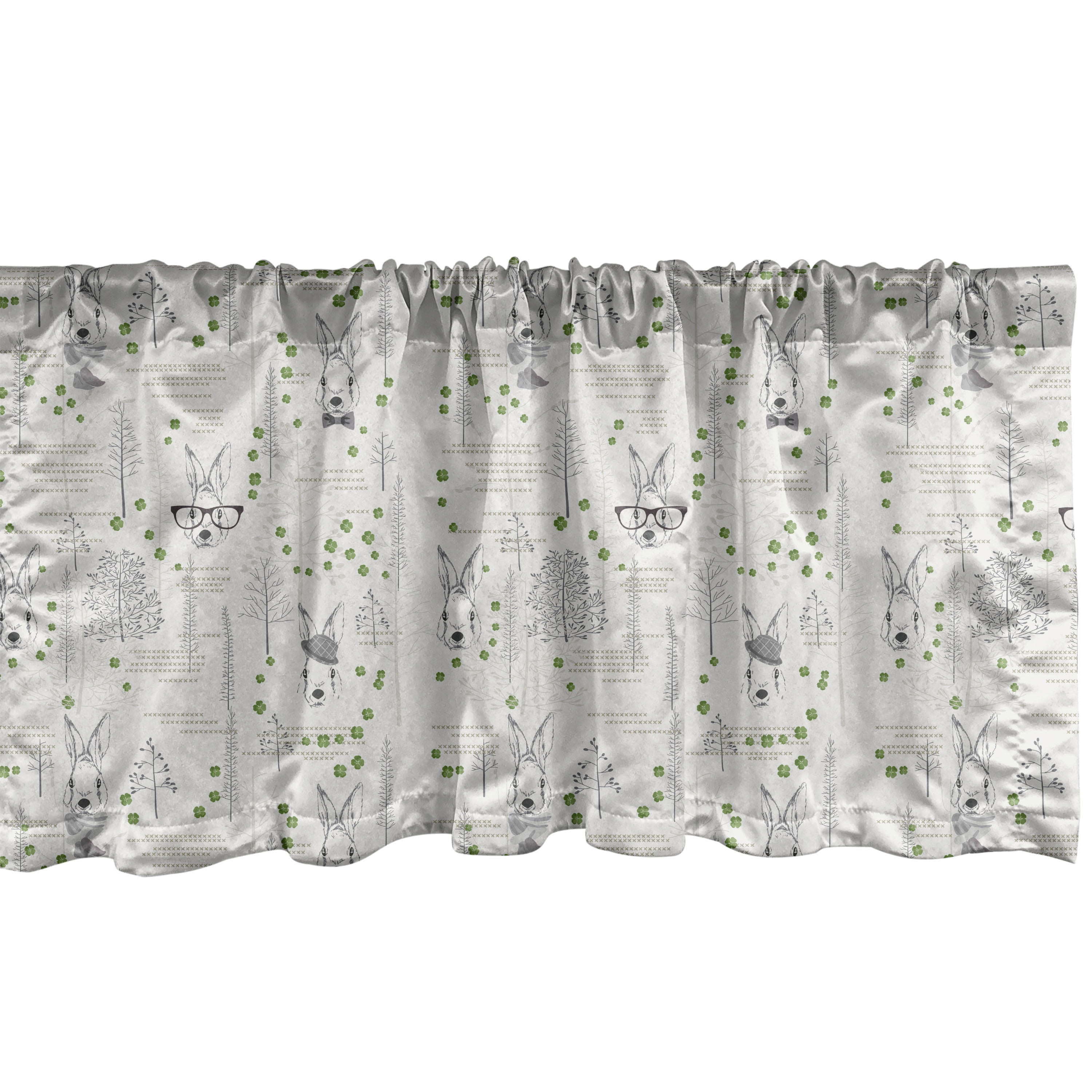 Ambesonne Rabbit Window Valance, Bunny Heads Clover Trees, 42" x 18 ...