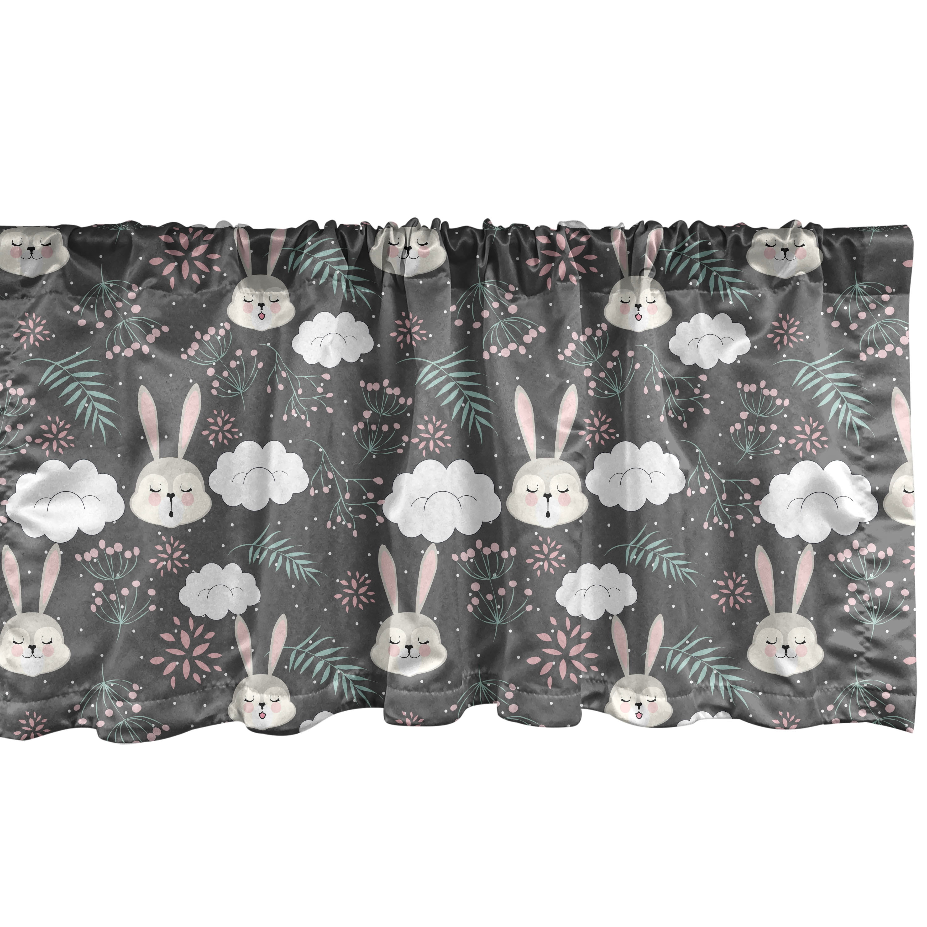 Ambesonne Rabbit Window Valance, Sleeping Bunnies and Clouds, 54" X 12 ...