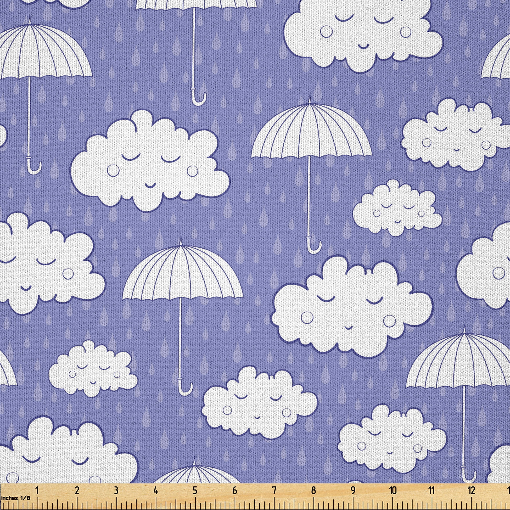 Ambesonne Rain Fabric by the Yard Microfiber, Sleeping Clouds Umbrellas ...
