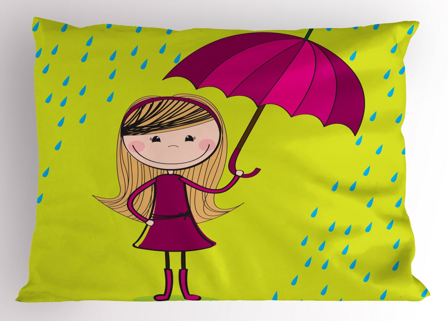 Ambesonne Rain Pillow Sham, Little Girl Under Raindrop, 26" X 20 ...