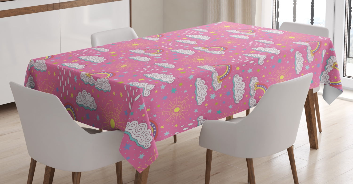 Ambesonne Rain Tablecloth Rectangular Table Cover, 3 Color Rainbow, 60 ...