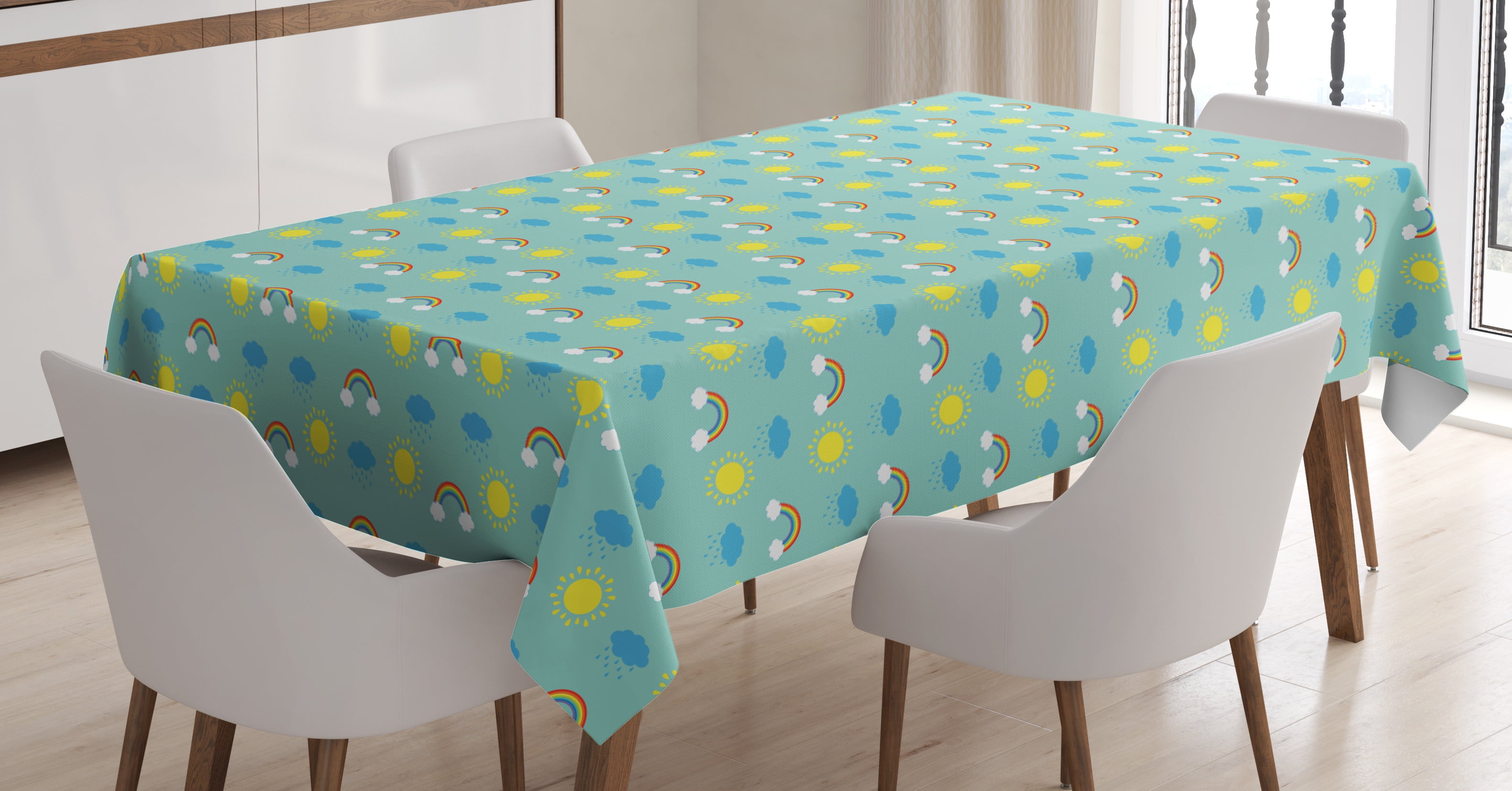Ambesonne Rain Tablecloth Rectangular Table Cover, Weather and Seasons ...
