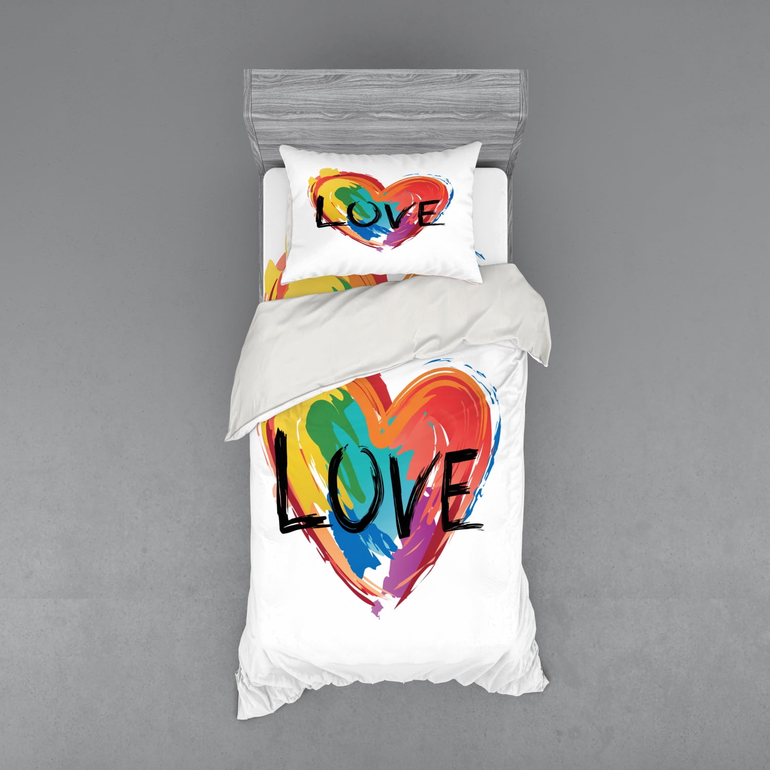 Ambesonne Rainbow Bedding Set 3 Pcs, Brush Painted Heart LGBT, Twin XL ...