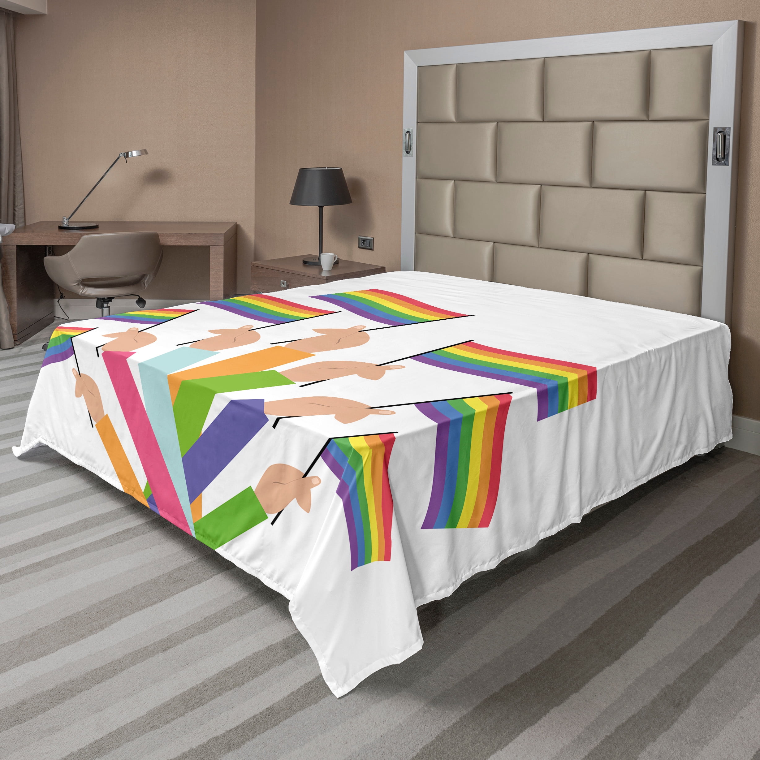 Ambesonne Rainbow Flat Sheet, LGBT Pride Flags Love Wins, King Size ...