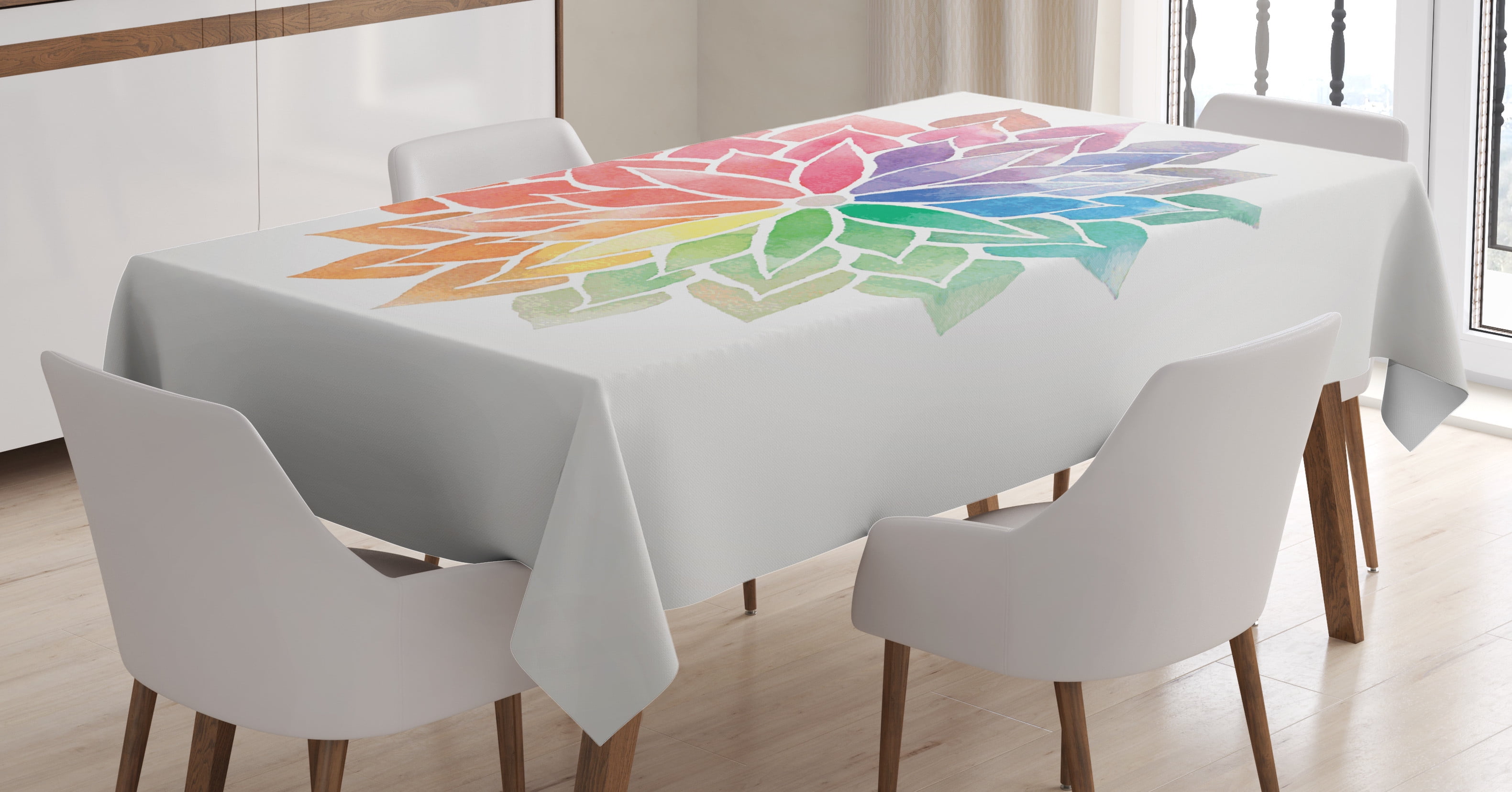 Ambesonne Rainbow Mandala Tablecloth Rectangular Table Cover, Petals ...