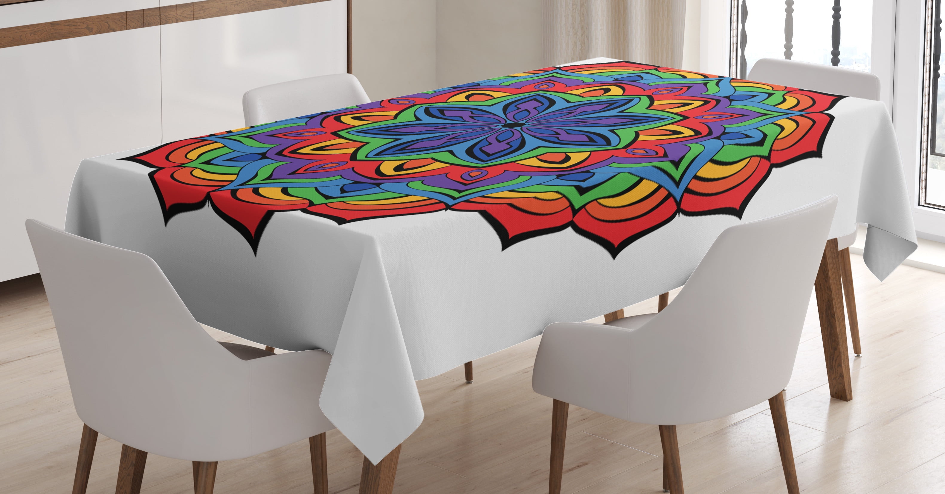 Ambesonne Rainbow Mandala Tablecloth Rectangular Table Cover, Thriving ...