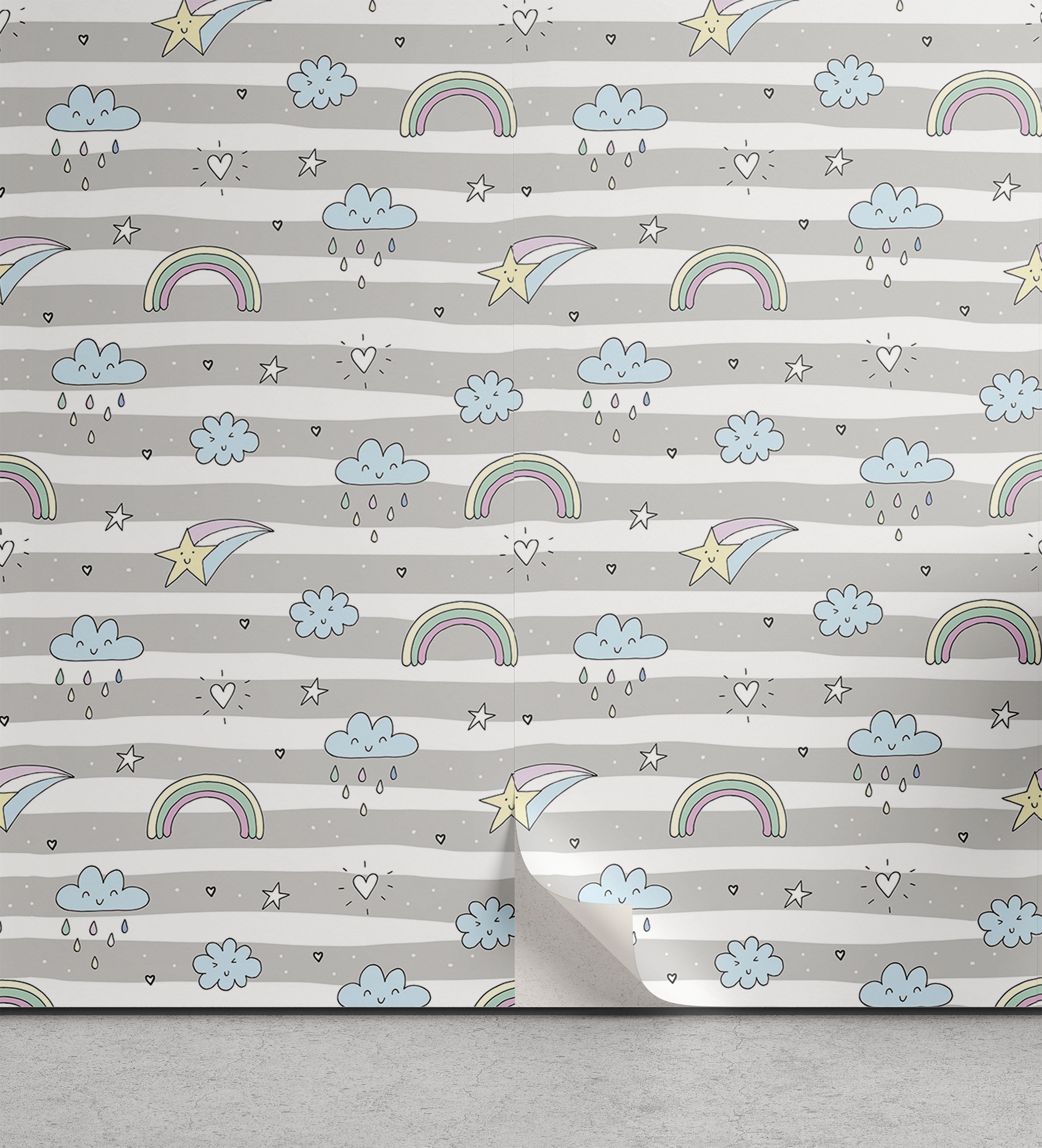 Ambesonne Rainbow Peel & Stick Wallpaper for Home, Doodle Rainbows ...