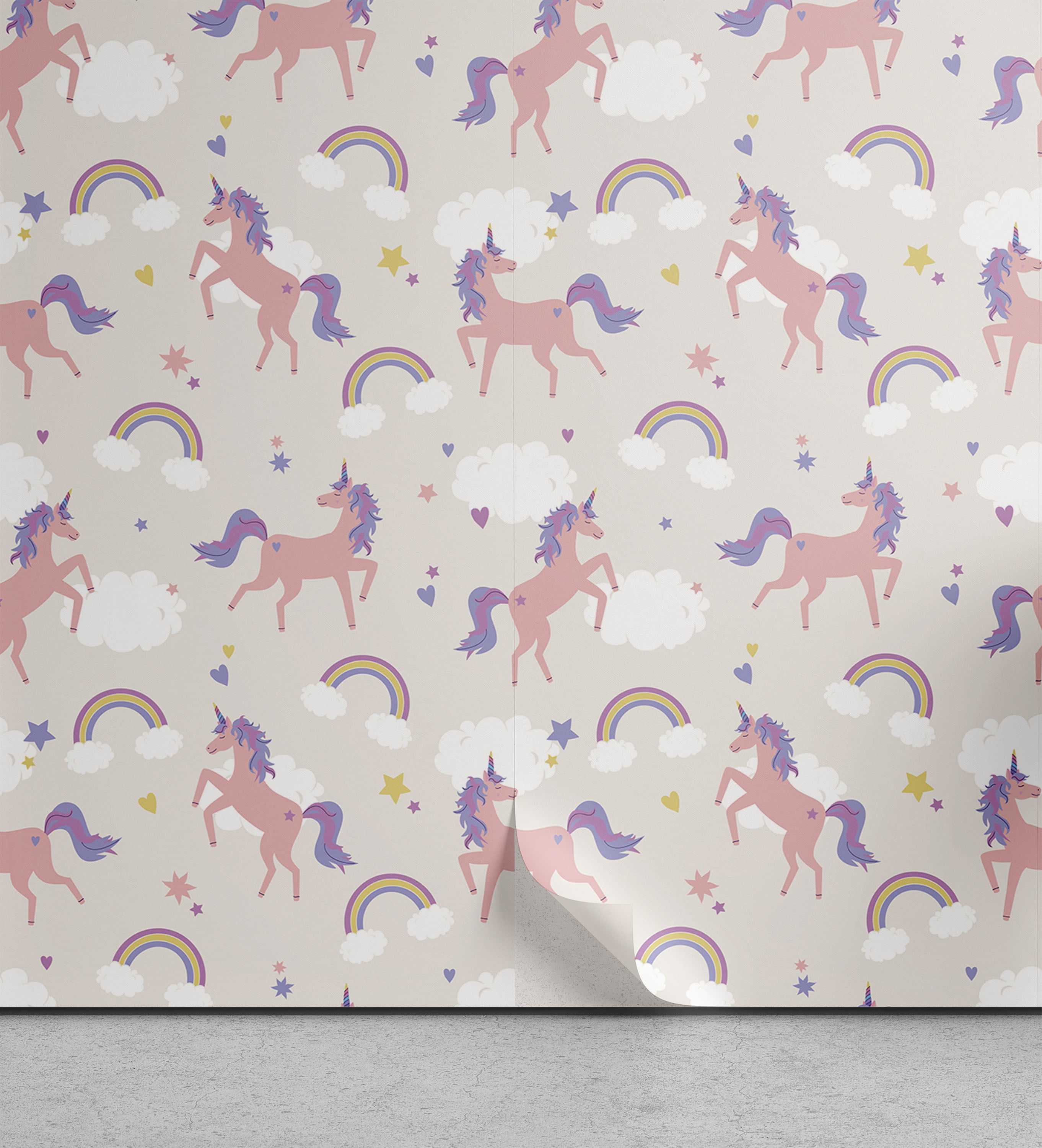 Ambesonne Rainbow Peel & Stick Wallpaper for Home, Dreamy Unicorn Stars ...