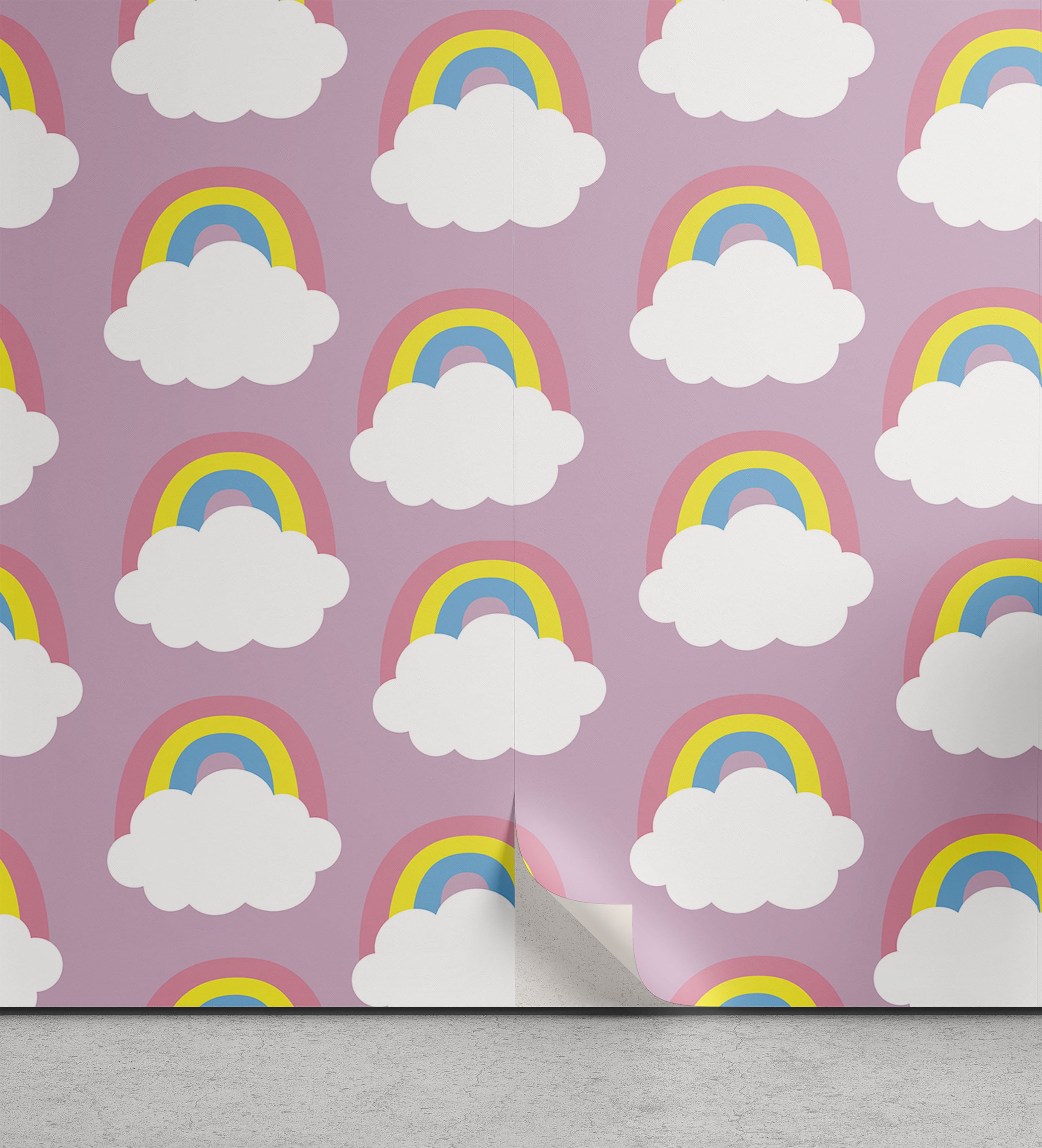Ambesonne Rainbow Peel & Stick Wallpaper for Home, Soft Clouds Cartoon ...