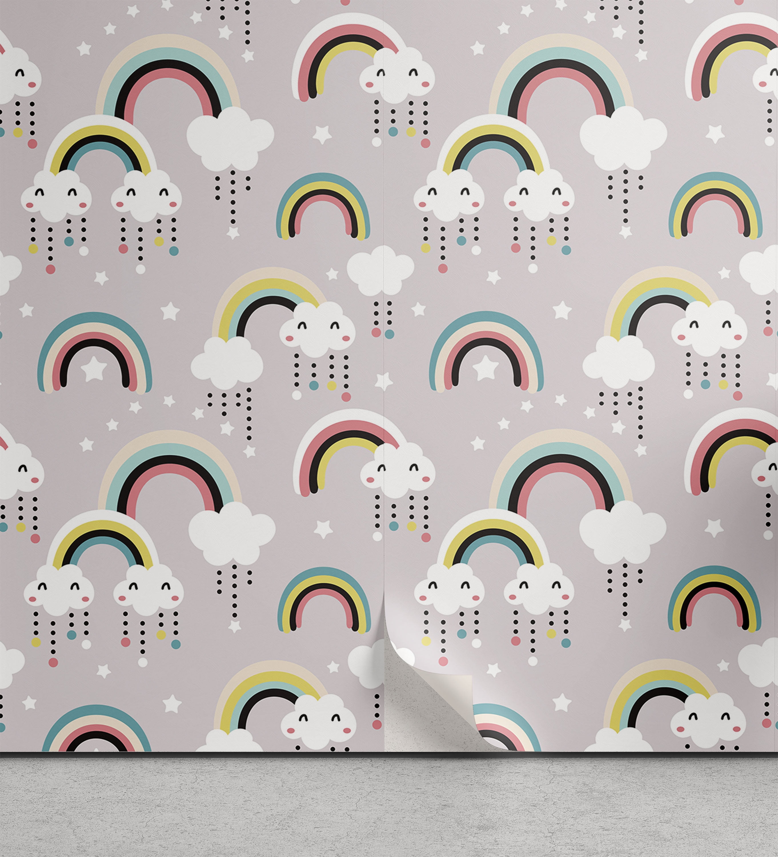Ambesonne Rainbow Peel & Stick Wallpaper for Home, Surreal Clouds ...