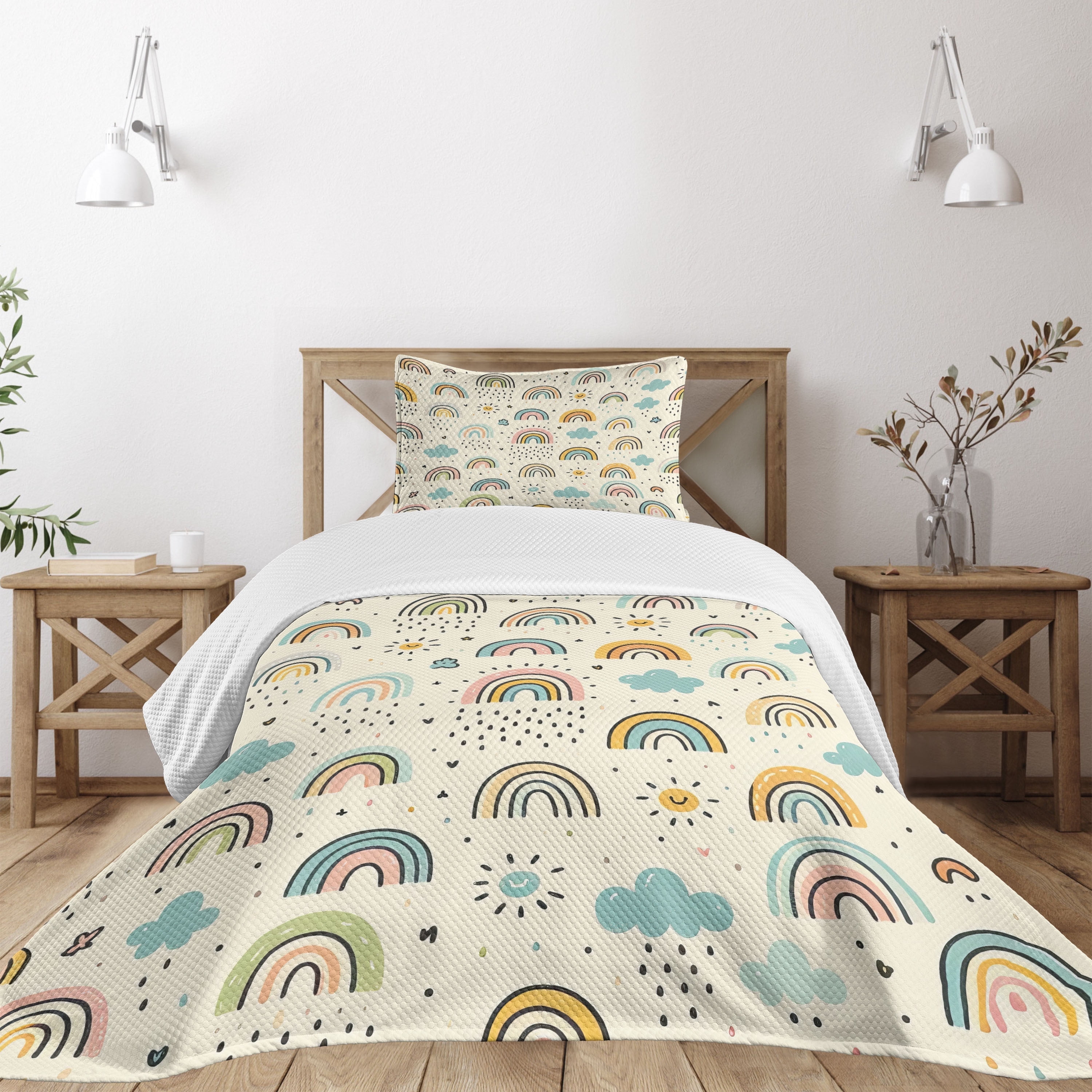 Ambesonne Rainbow Quilted Bedspread Set 2 Pcs, Pastel Art Scandinavian ...