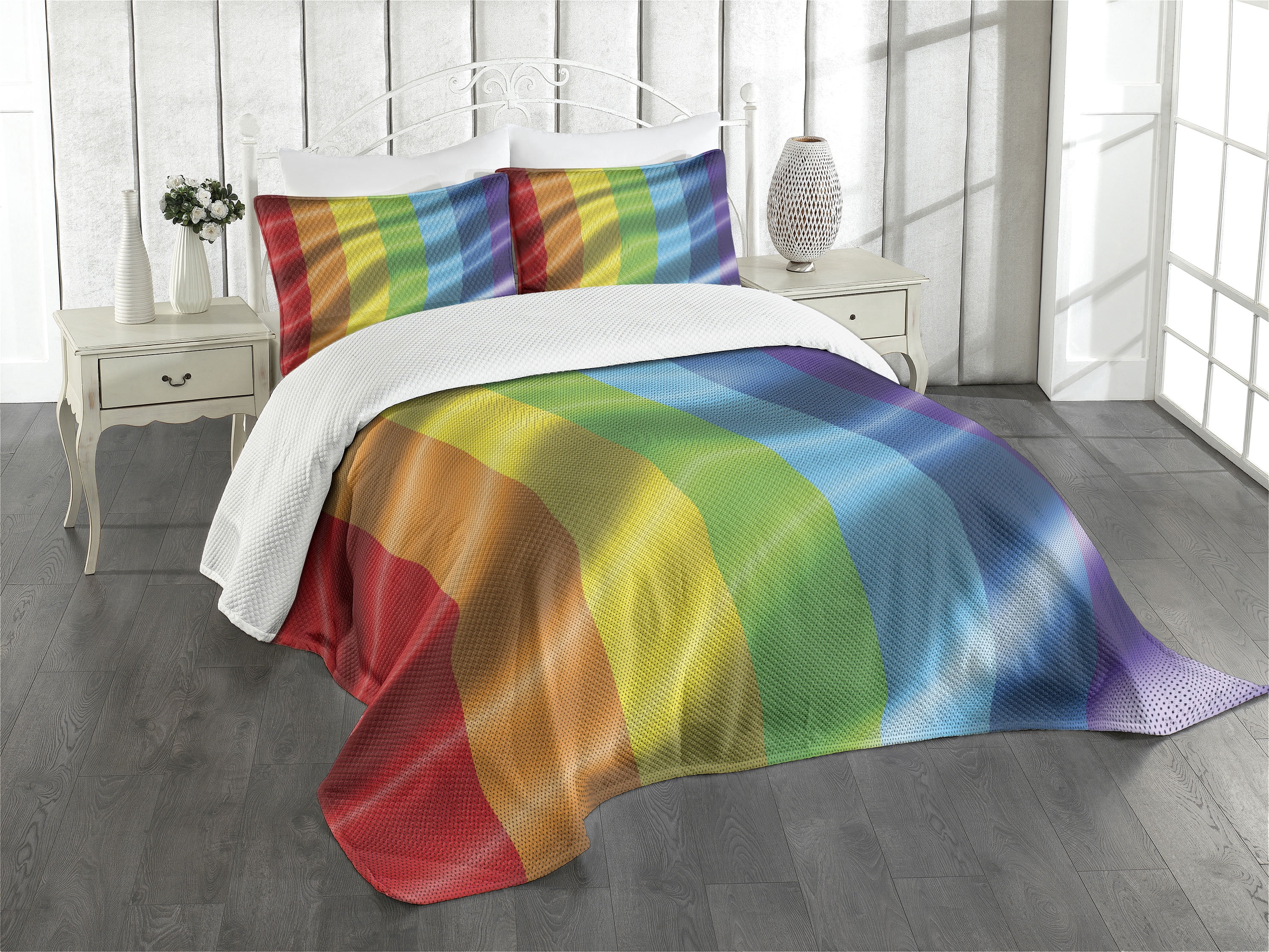 Ambesonne Rainbow Quilted Bedspread Set 2 Pcs, Pride Flag Inspired ...