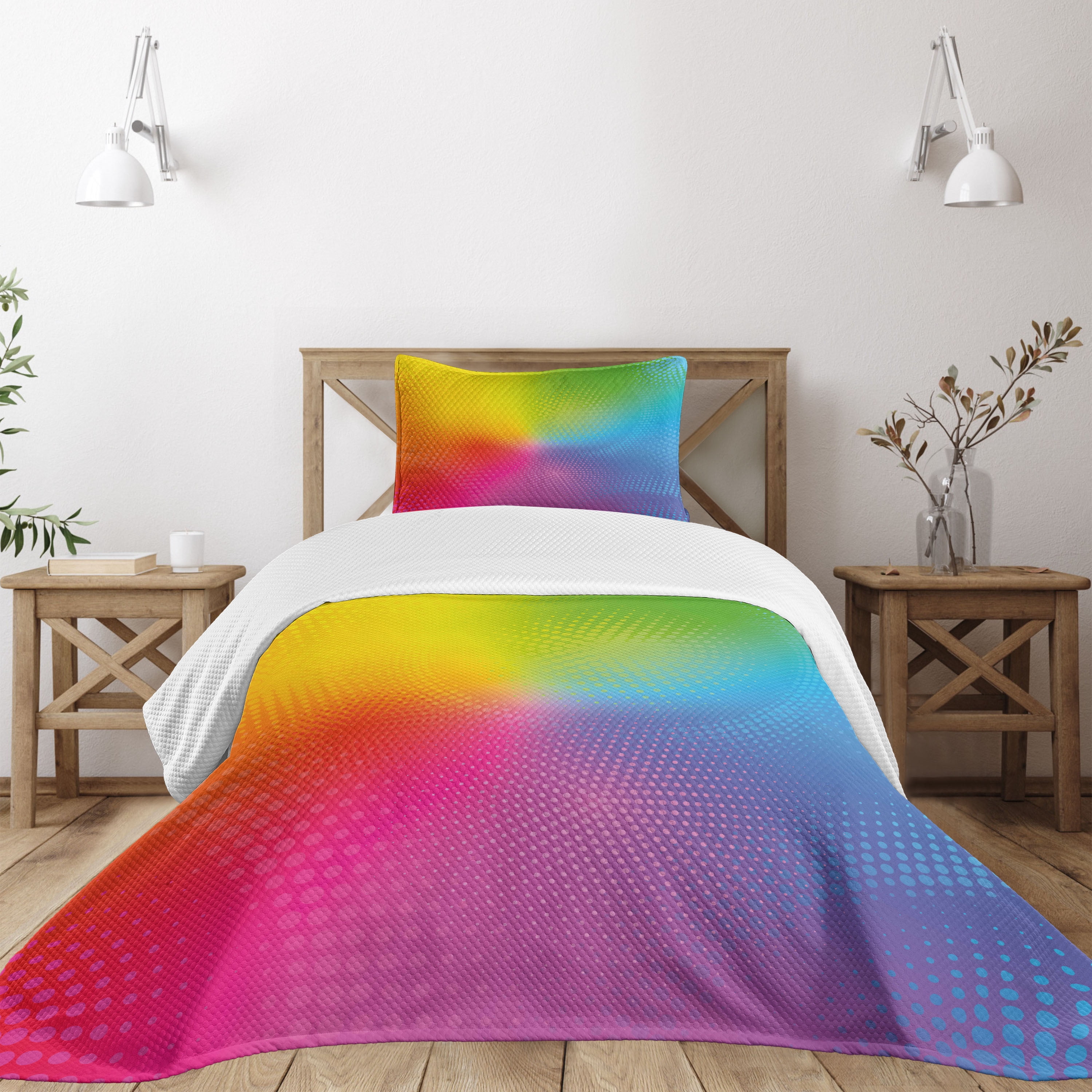 Ambesonne Rainbow Quilted Bedspread Set 2 Pcs, Vibrant Radiant Colors ...