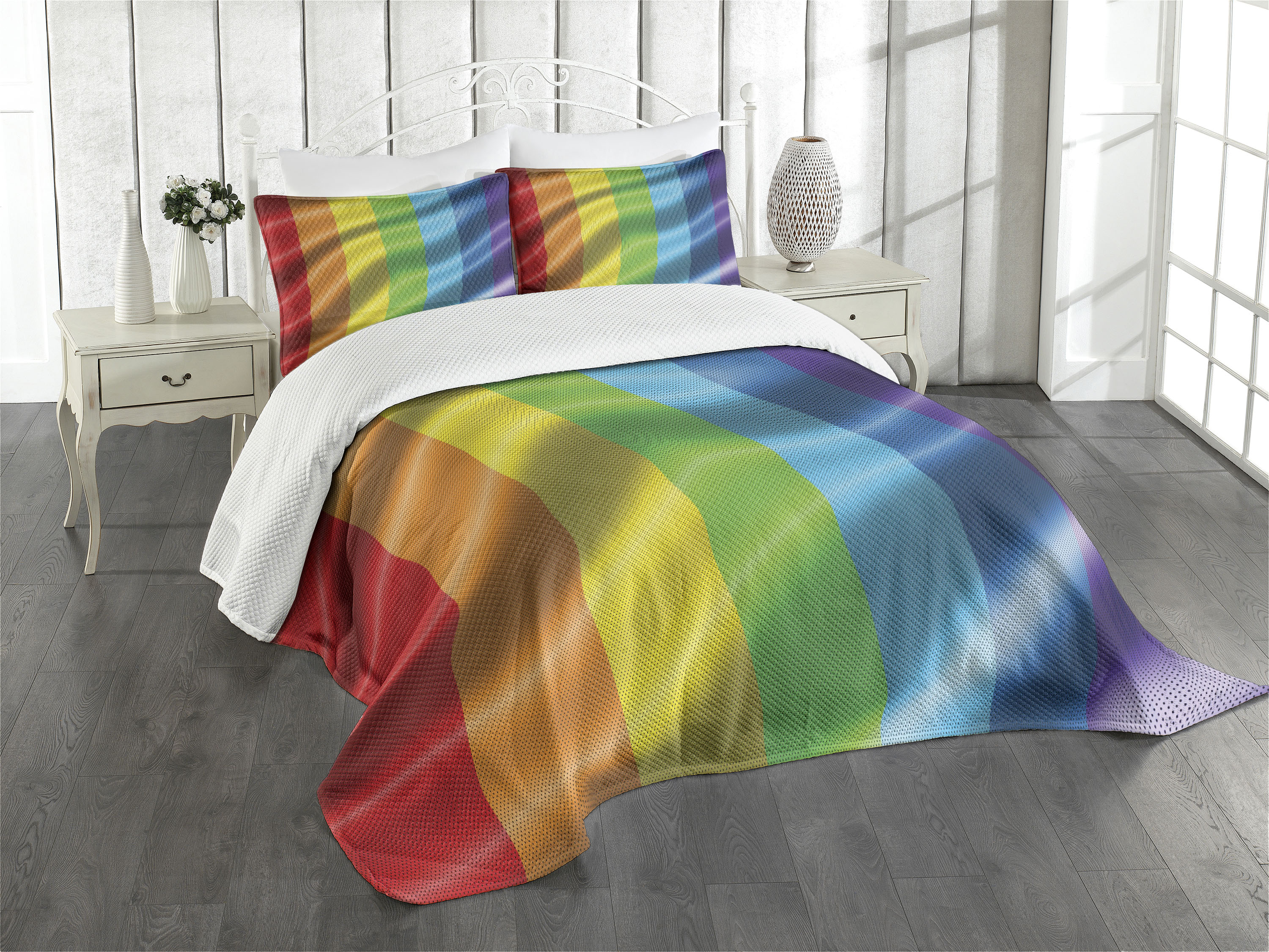 Ambesonne Rainbow Quilted Bedspread Set 3 Pcs, Pride Flag Inspired ...
