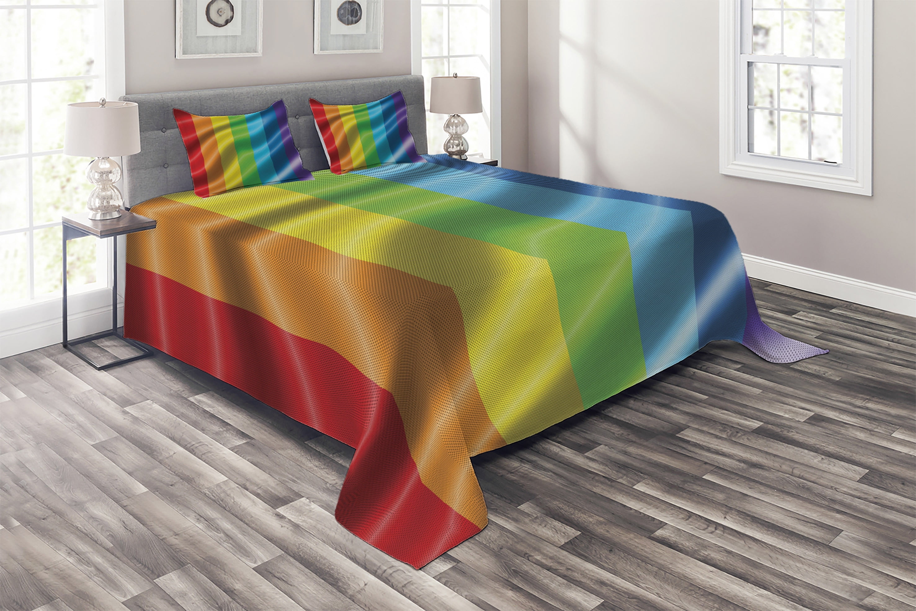 Ambesonne Rainbow Quilted Coverlet 3 Pcs, Pride Flag Inspired Design ...