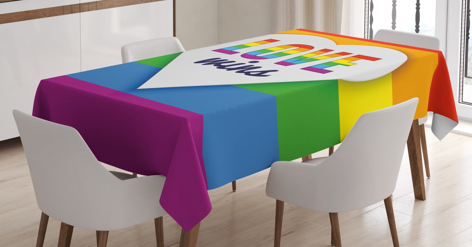 Ambesonne Rainbow Tablecloth Rectangular Table Cover, LGBT Pride Love ...