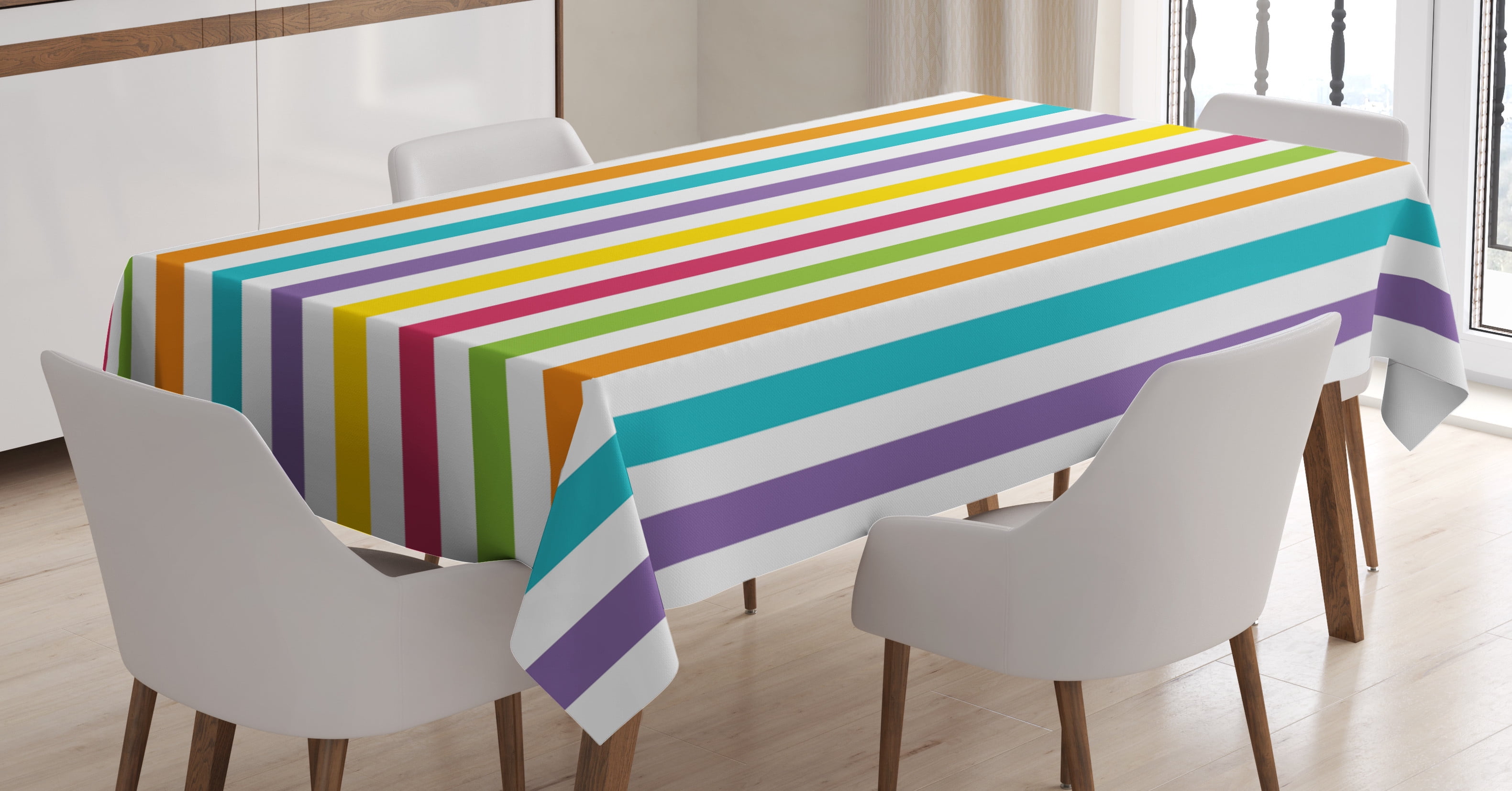 Ambesonne Rainbow Tablecloth Rectangular Table Cover, Minimalist Line ...