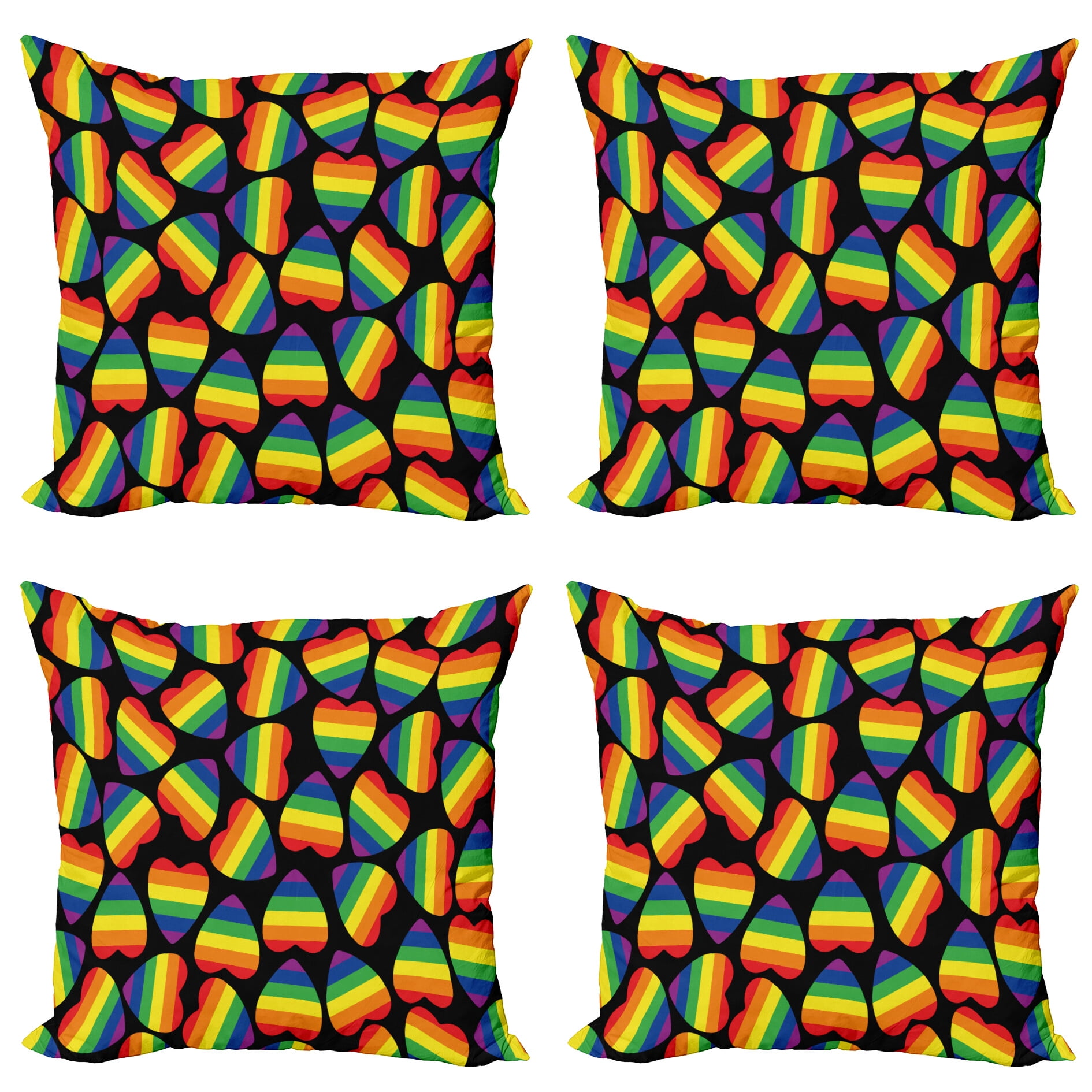 Ambesonne Rainbow Throw Pillow Cover 4 Pack, Hearts Gay Pride Flag, 16 ...