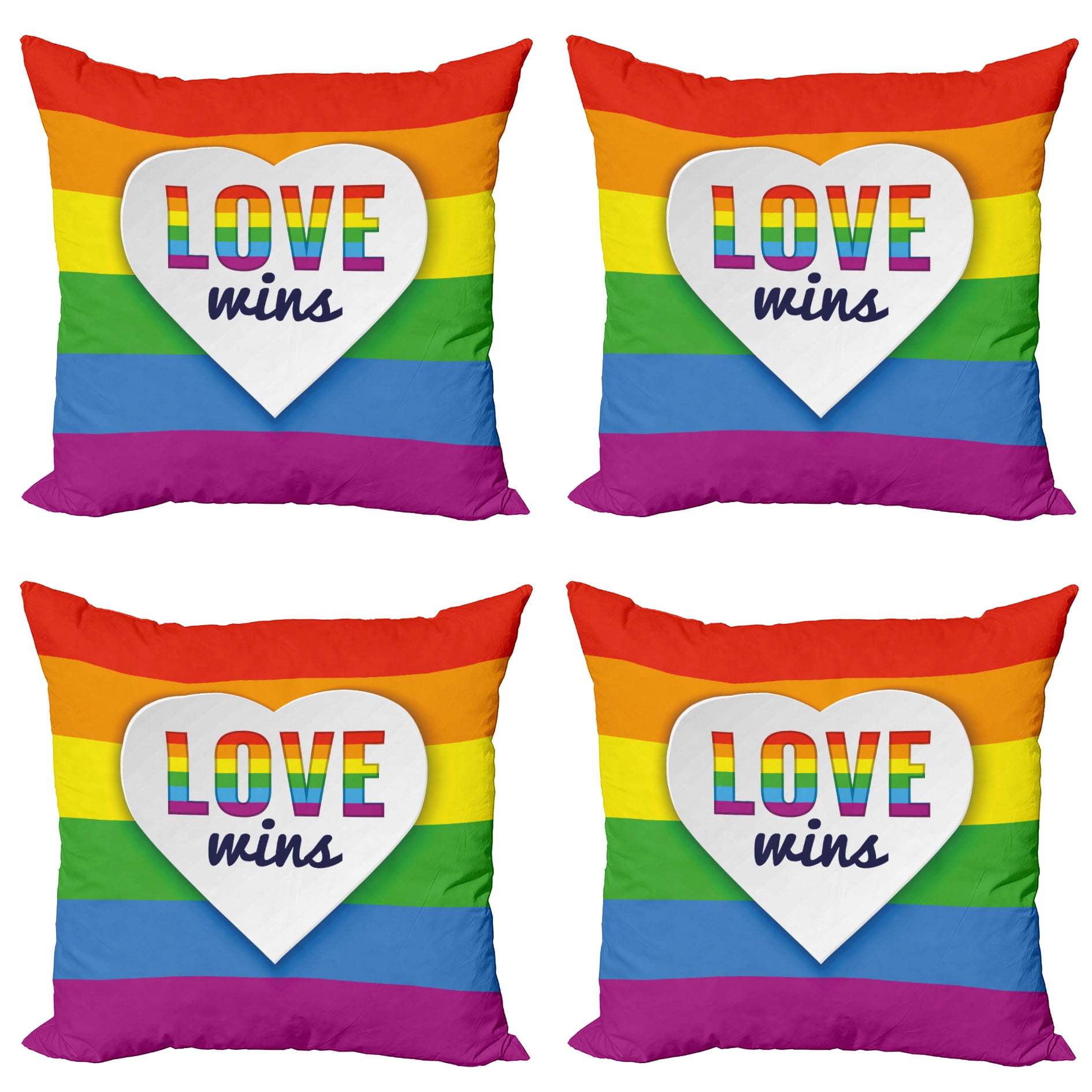 Ambesonne Rainbow Throw Pillow Cover 4 Pack, LGBT Pride Love Wins, 20 ...