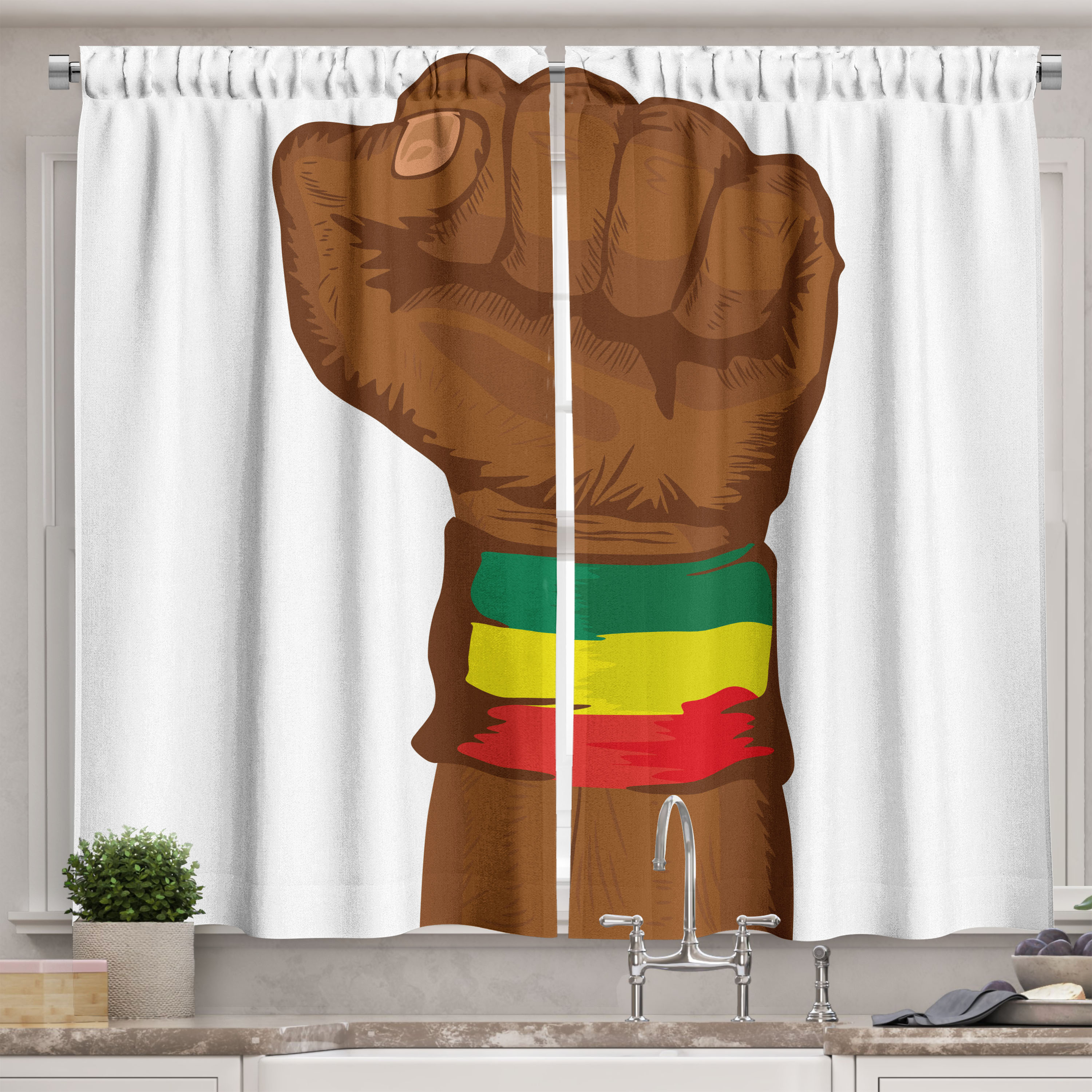 Ambesonne Rasta Kitchen Curtains, Ethiopian Flag Colors, 55"x39 ...