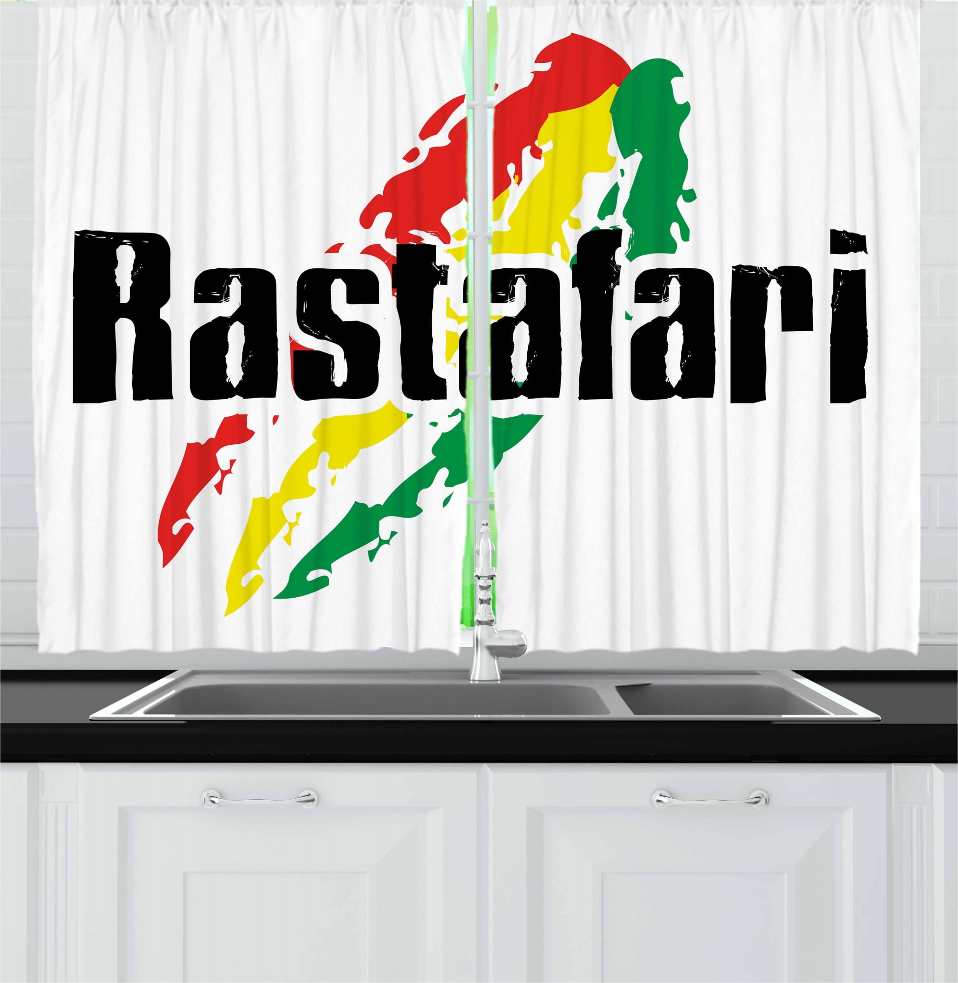 Ambesonne Rasta Kitchen Curtains, Grunge Rastafari Words, 55"x45", Red ...