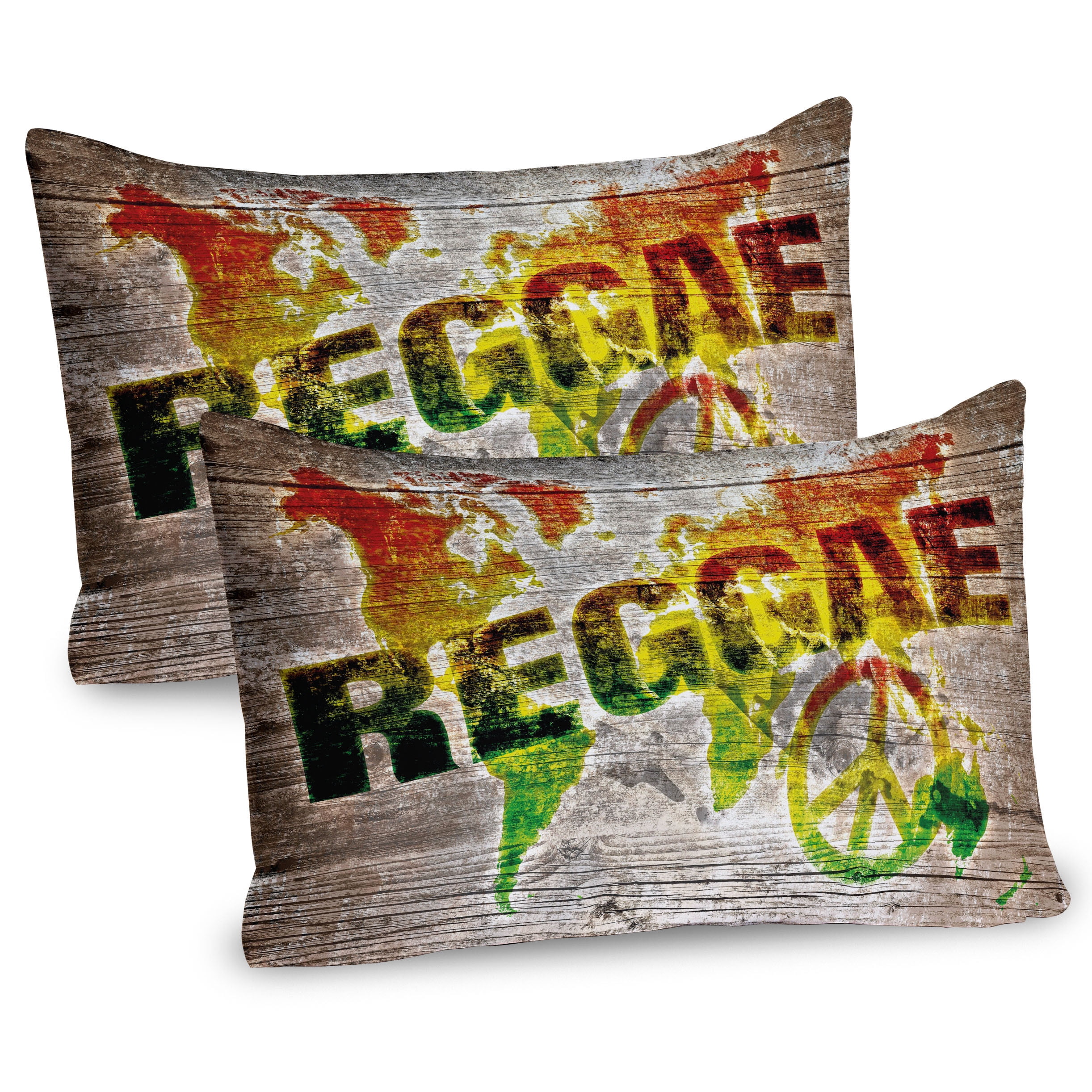 Ambesonne Rasta Pillow Sham 2 Pack, World Map Reggae Words, 36"x20 ...