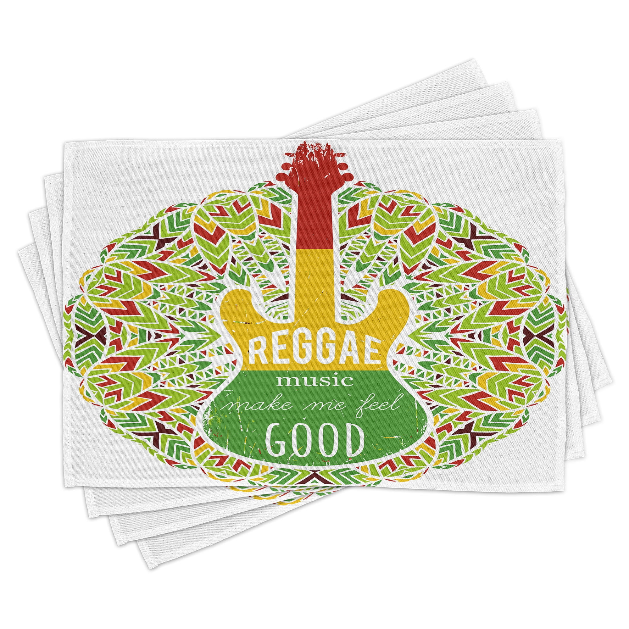 Ambesonne Rasta Place Mats Set of 4, Reggae Music Guitar, Standard Size ...