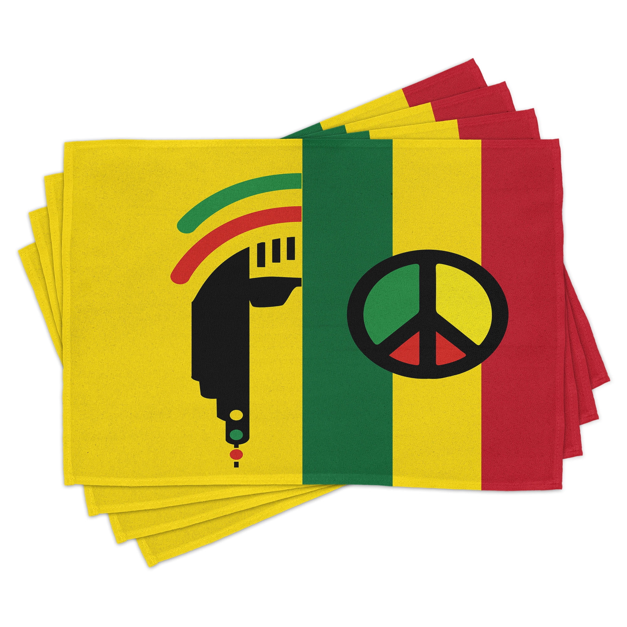 Ambesonne Rasta Place Mats Set of 4, Reggae Music Peace, Standard Size ...