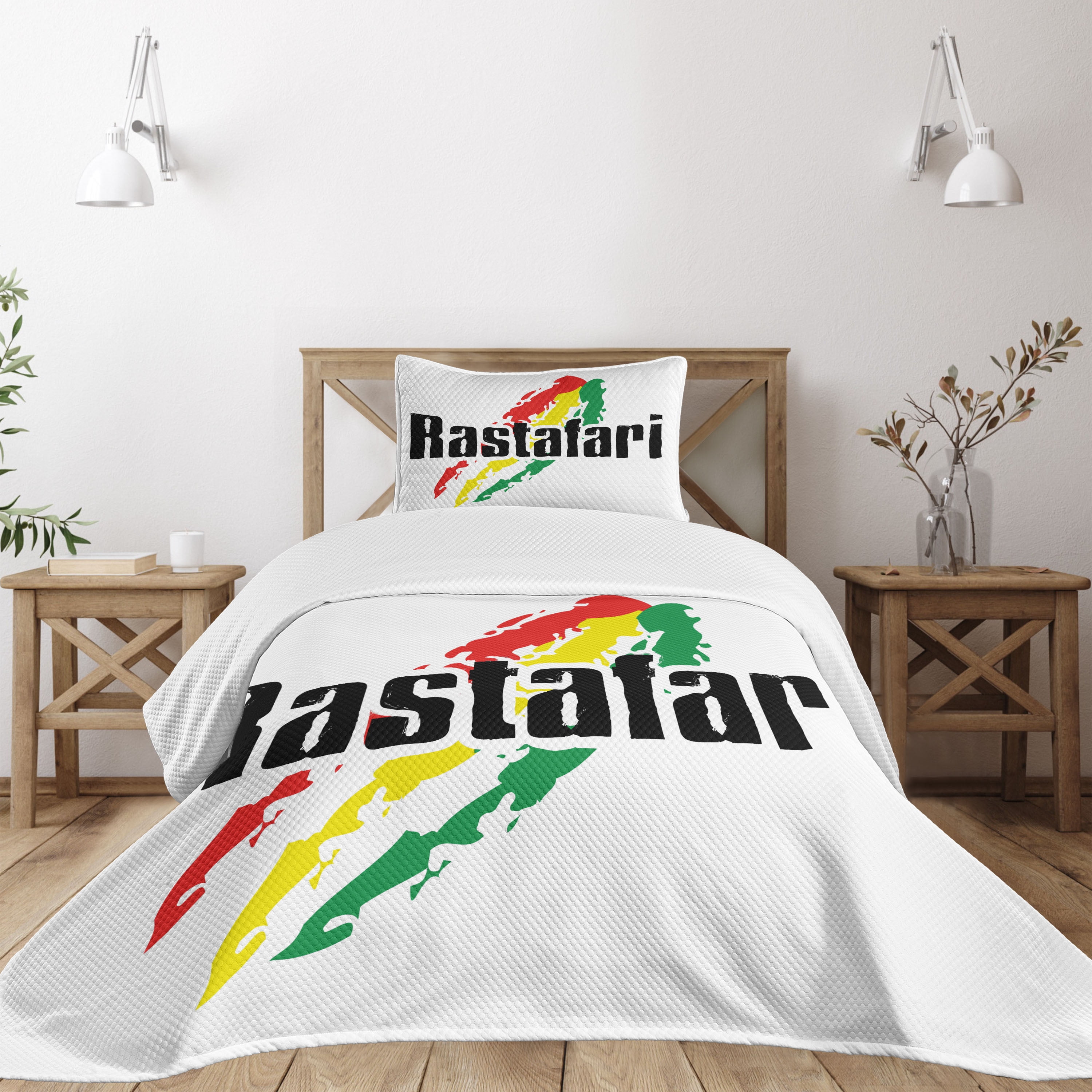 Ambesonne Rasta Quilted Bedspread Set 2 Pcs, Grunge Rastafari Words ...