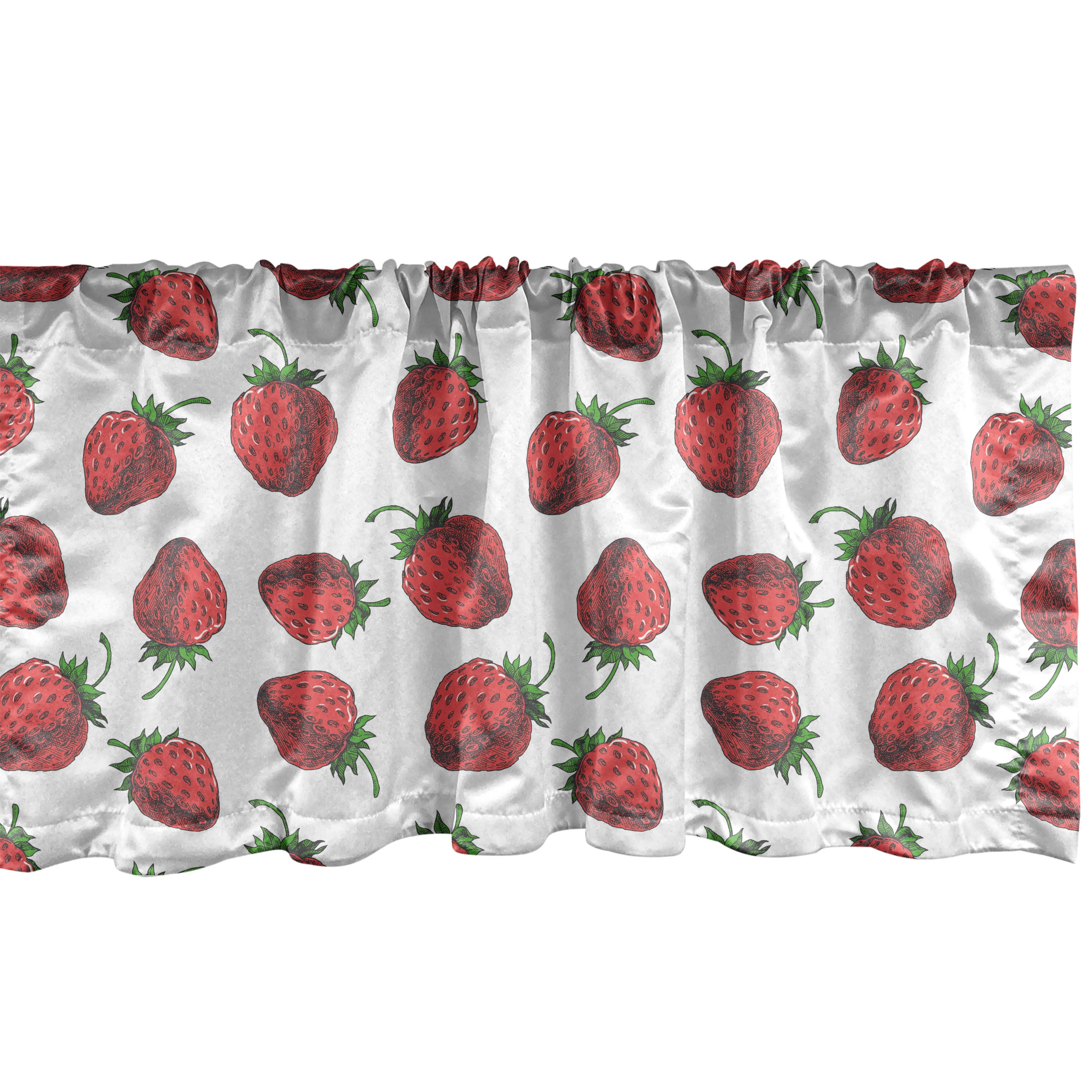 Ambesonne Red and Green Window Valance, Vibrant Hand Drawn Strawberry ...