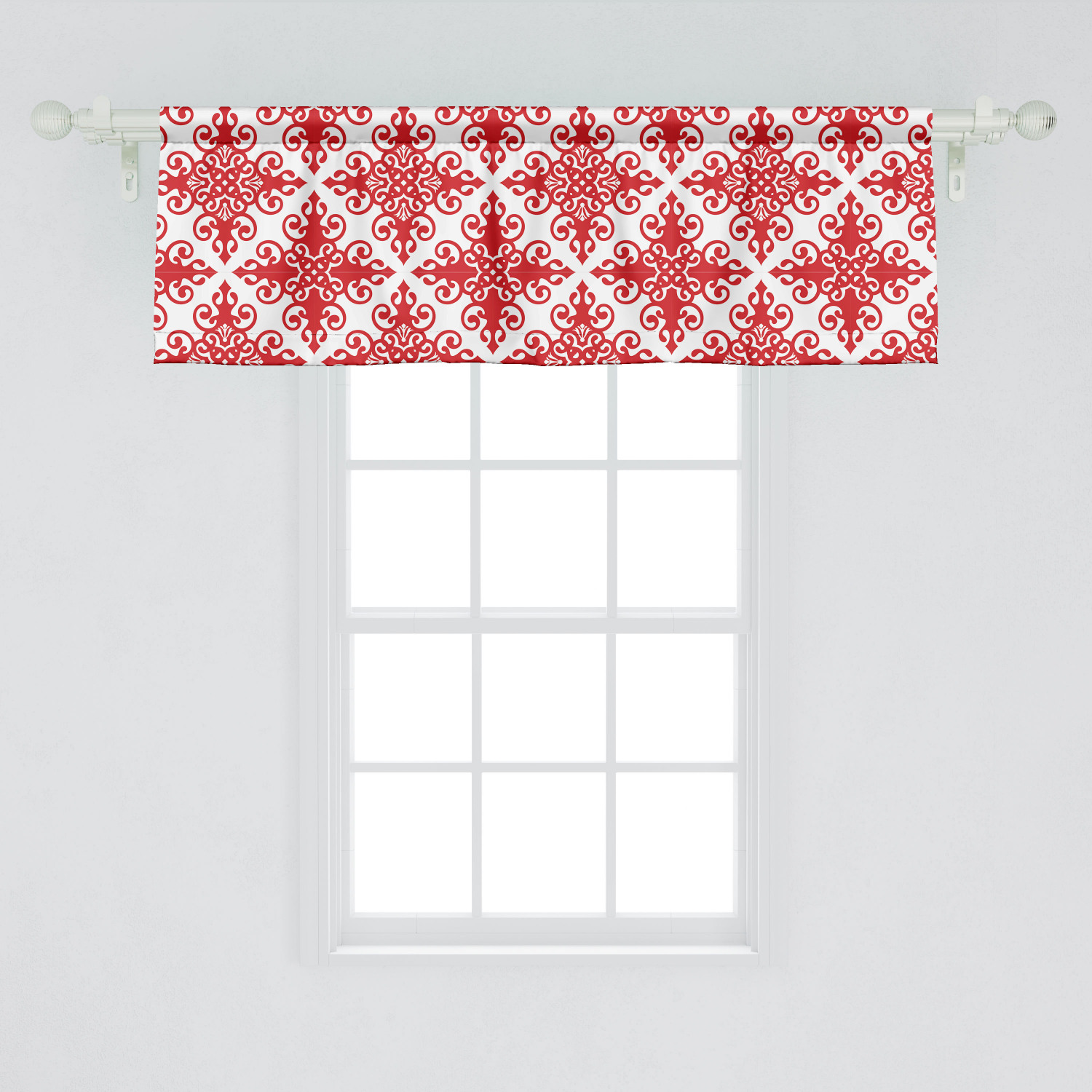 Ambesonne Red Window Valance, Western Style Floral Scroll Motif Swirled ...