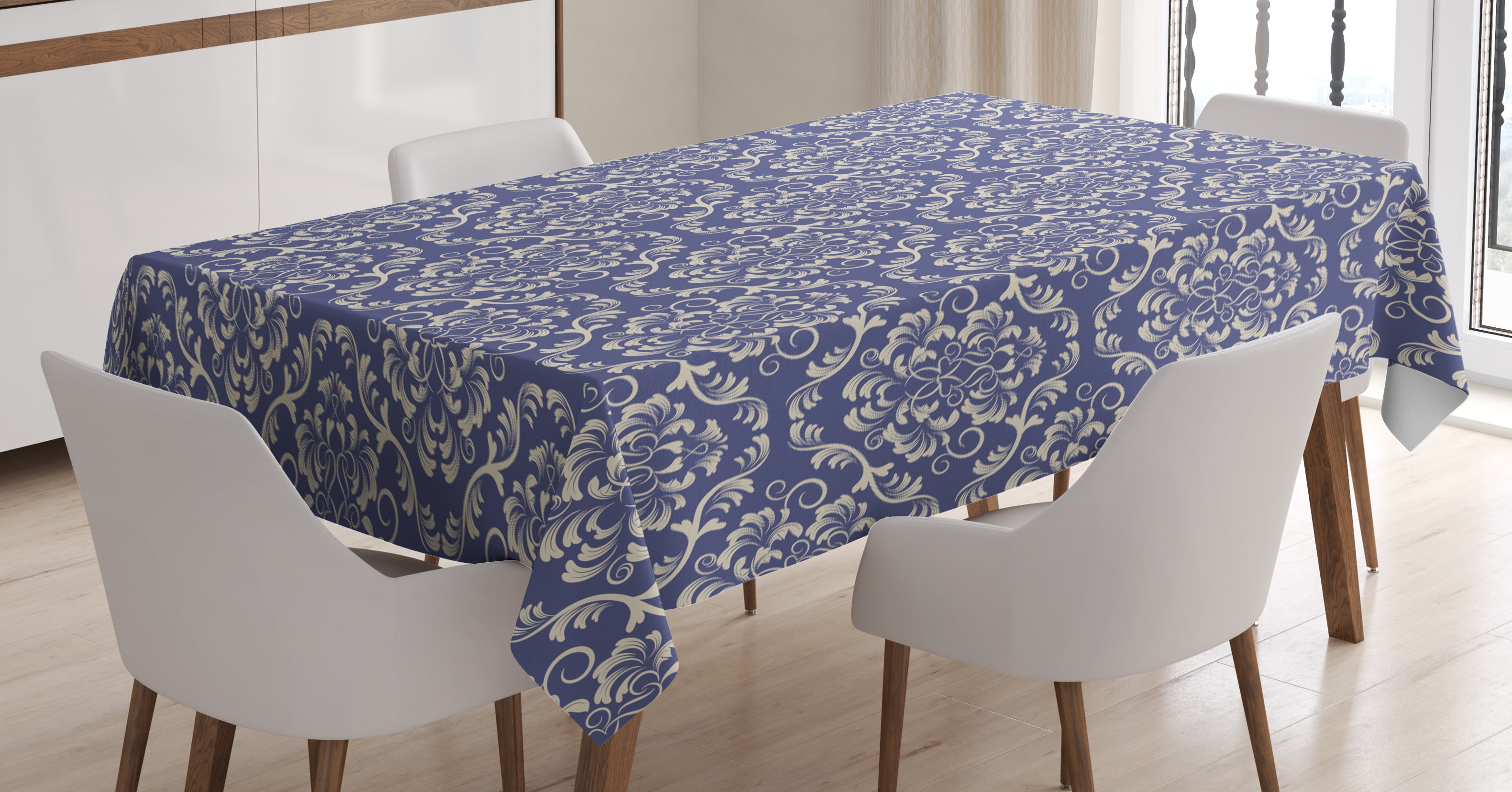 Ambesonne Renaissance Tablecloth Rectangular Table Cover, Rococo Floral ...